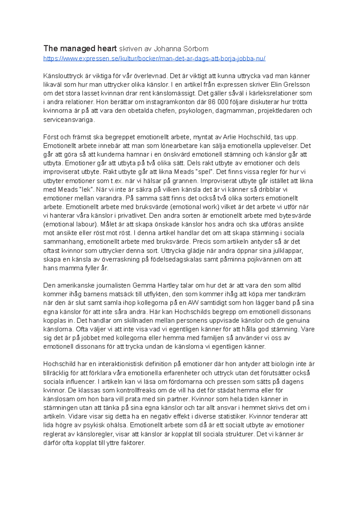 Seminarium The managed heart Emma Engdahl - The managed heart skriven ...