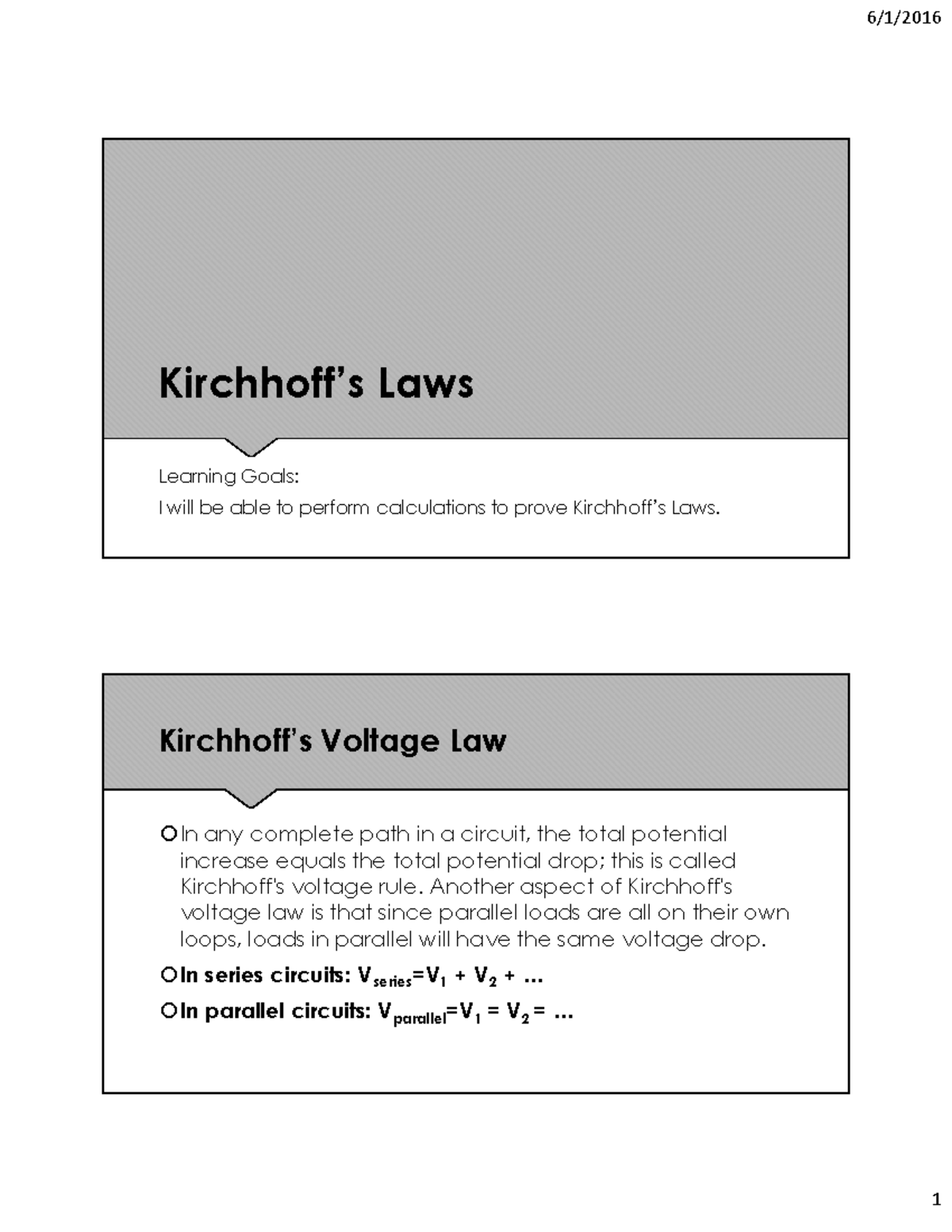 Lesson 3 Kirchhoff's Laws - Kirchhoff’s LawsKirchhoff’s Laws Learning ...