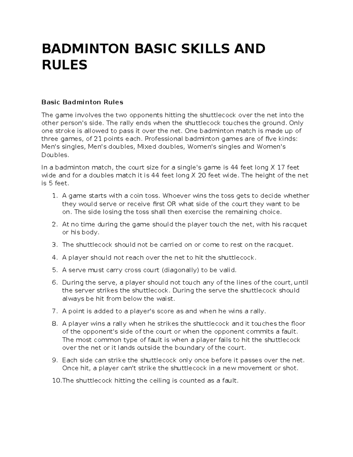 Badminton- Basic- Skills-AND- Rules Group 2 2 - BADMINTON BASIC SKILLS ...