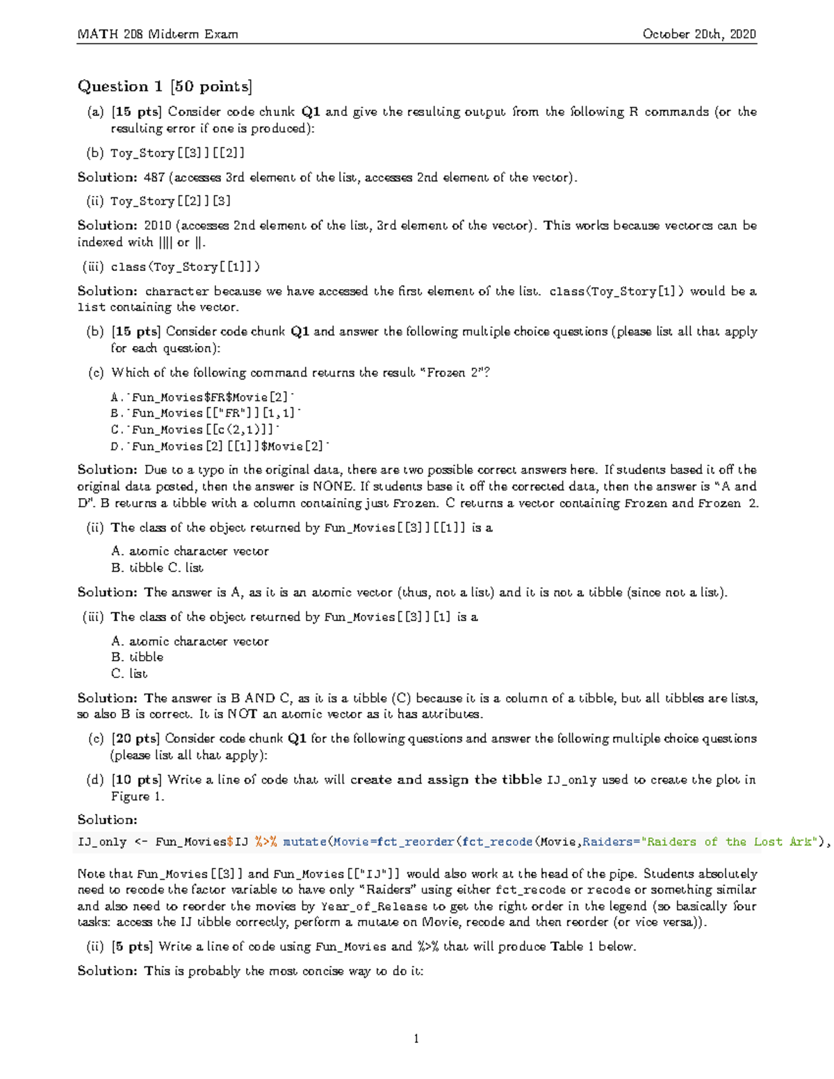 Math208 midterm v1 w2020 sol - Question 1 [50 points] (a) [15 pts ...