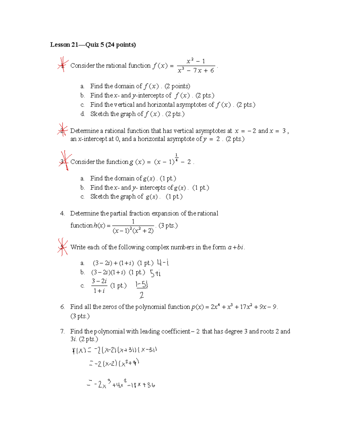 L21Assign 2 - math 107 - Lesson 21—Quiz 5 (24 points) 1. Consider the ...