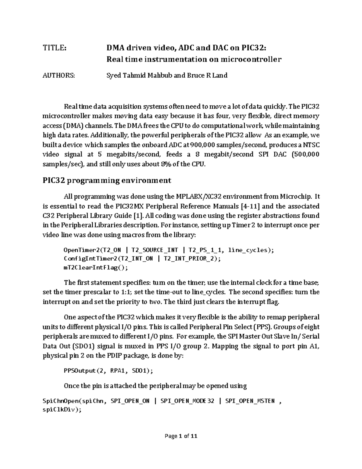 Pic32 DMA - JUST DOWNLOADED FROM INTERNET - TITLE: DMA driven video, ADC and DAC on PIC32: Real ...