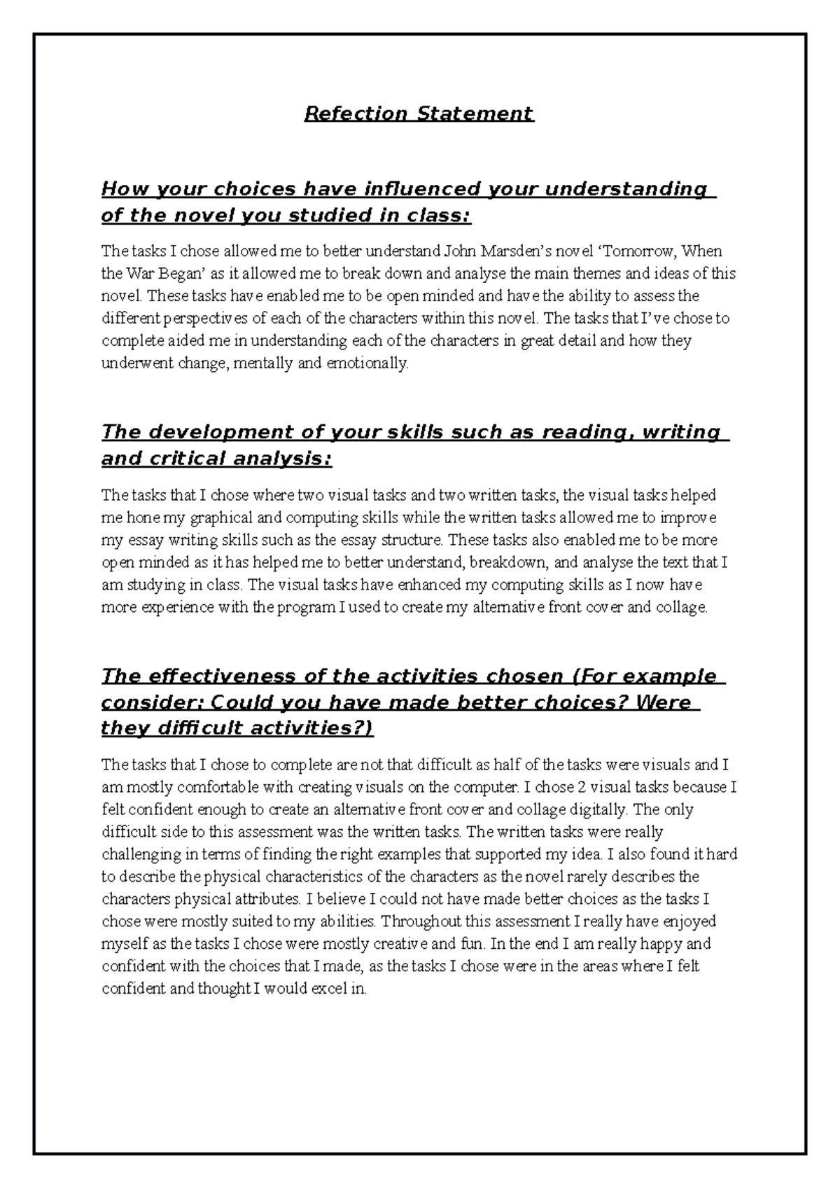 Reflection against my vies and beliefs pertaining to the chains of ...