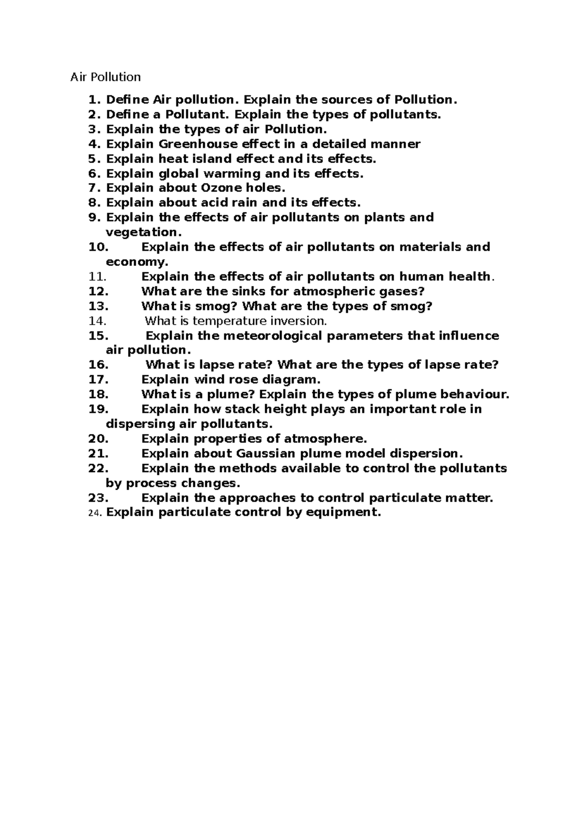 Ap questions - Question bank - Air Pollution Define Air pollution ...