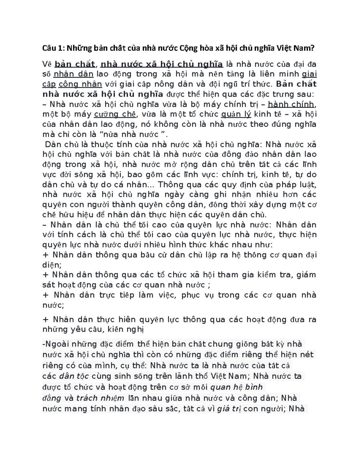 Bài tập nhóm - khum có gì - Câu 1: Nhng bn châất ca nhà nc Cng hòa xã ...