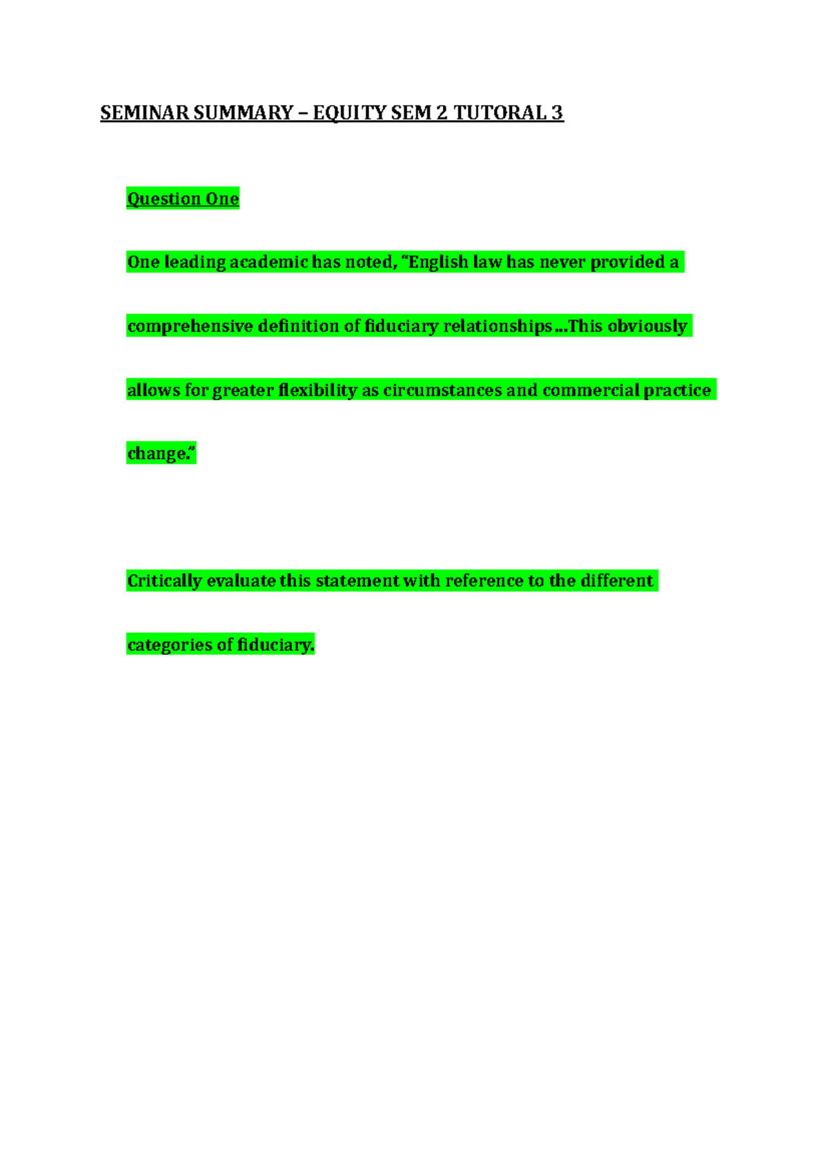 Seminar summary - equity sem 2 tutorial 3 - SEMINAR SUMMARY EQUITY SEM ...