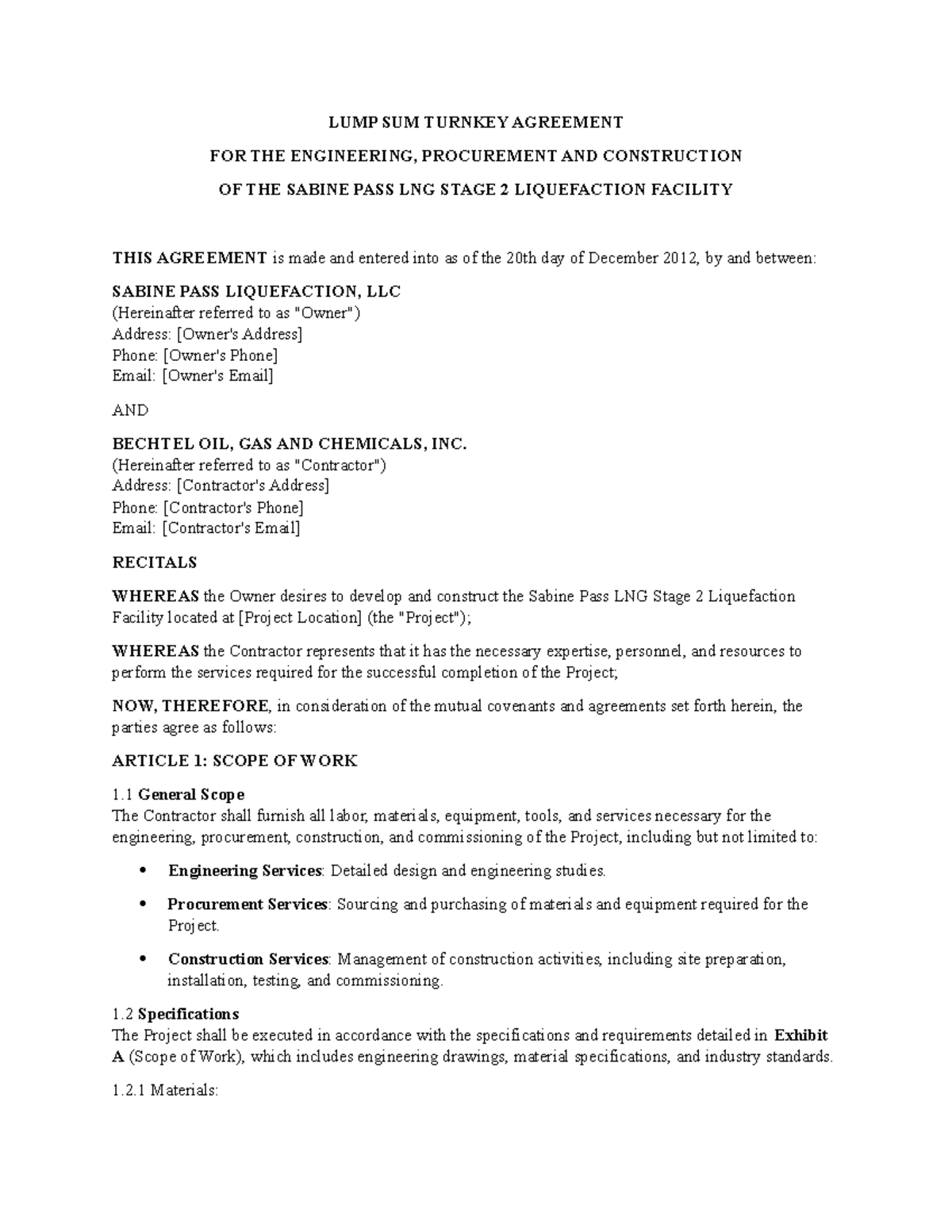 LUMP SUM Turnkey Agreement - LUMP SUM TURNKEY AGREEMENT FOR THE ...