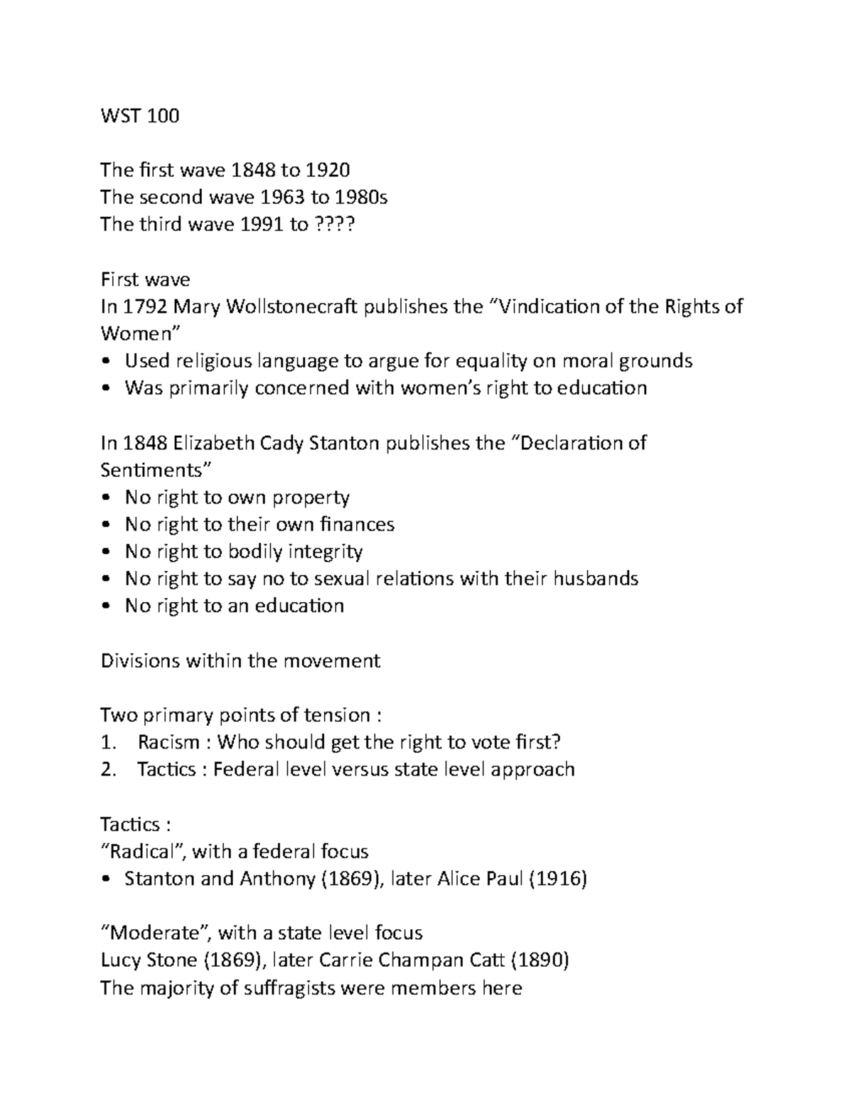 WST 100 - VERY IMPORTANT. The first accredited women's studies course ...