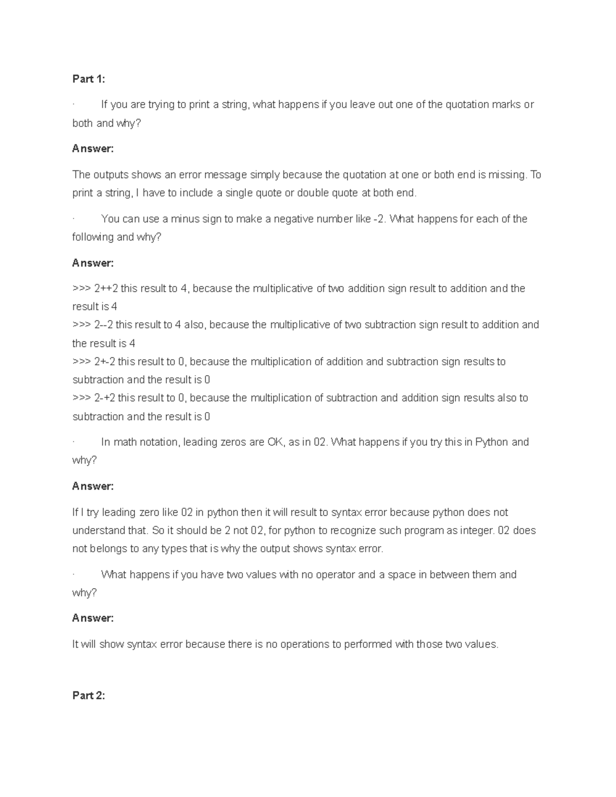 Cs 1101 Learning Journal Unit 1 Part 1 · If You Are Trying To Print A String What Happens