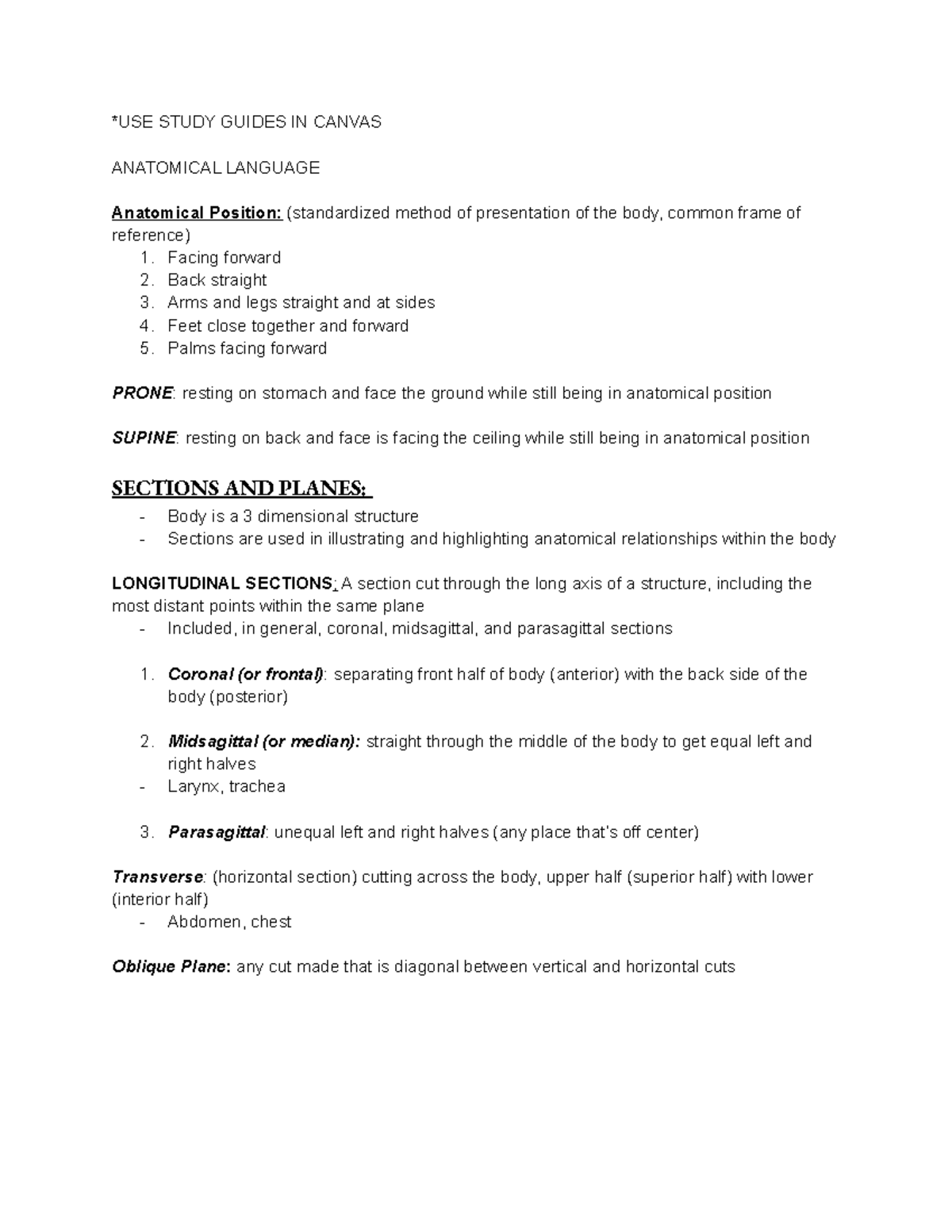 Unit 1 Anatomy Lecture Notes - *USE STUDY GUIDES IN CANVAS ANATOMICAL ...