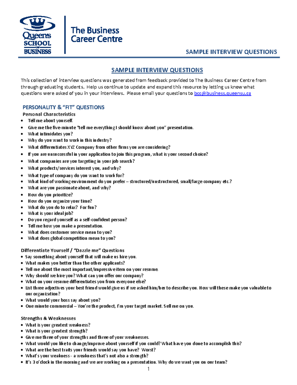 Sample Interview Questions - SAMPLE INTERVIEW QUESTIONS SAMPLE ...