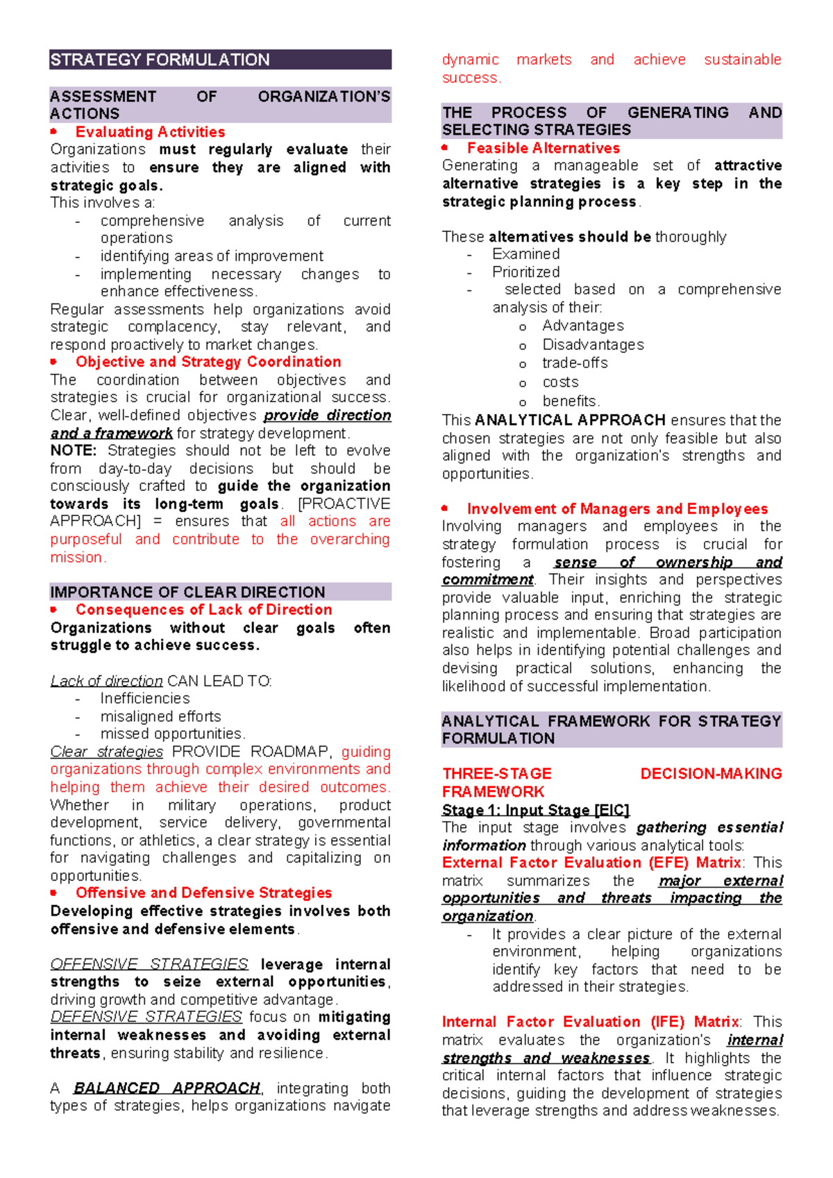 Strategy Formulation Summary - STRATEGY FORMULATION ASSESSMENT OF ...