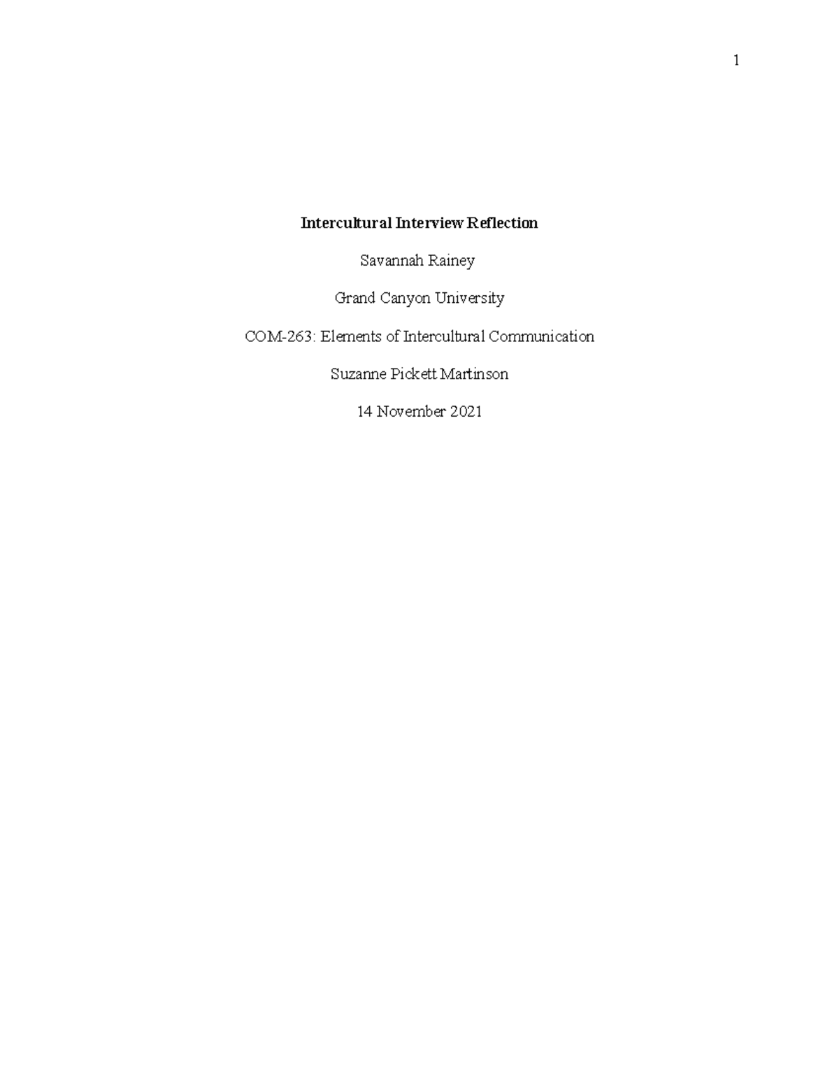 Intercultural Interview Reflection - Intercultural Interview Reflection ...