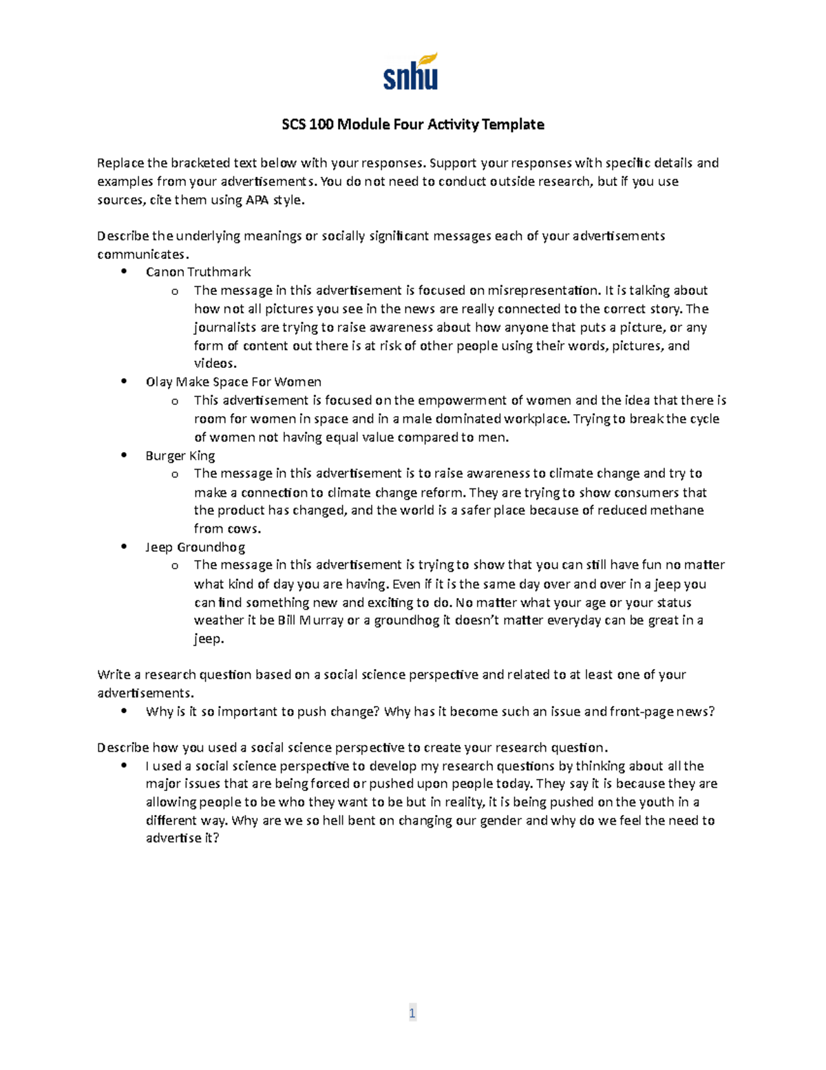 SCS 100 Module Four Activity Template - SCS 100 Module Four Activity ...