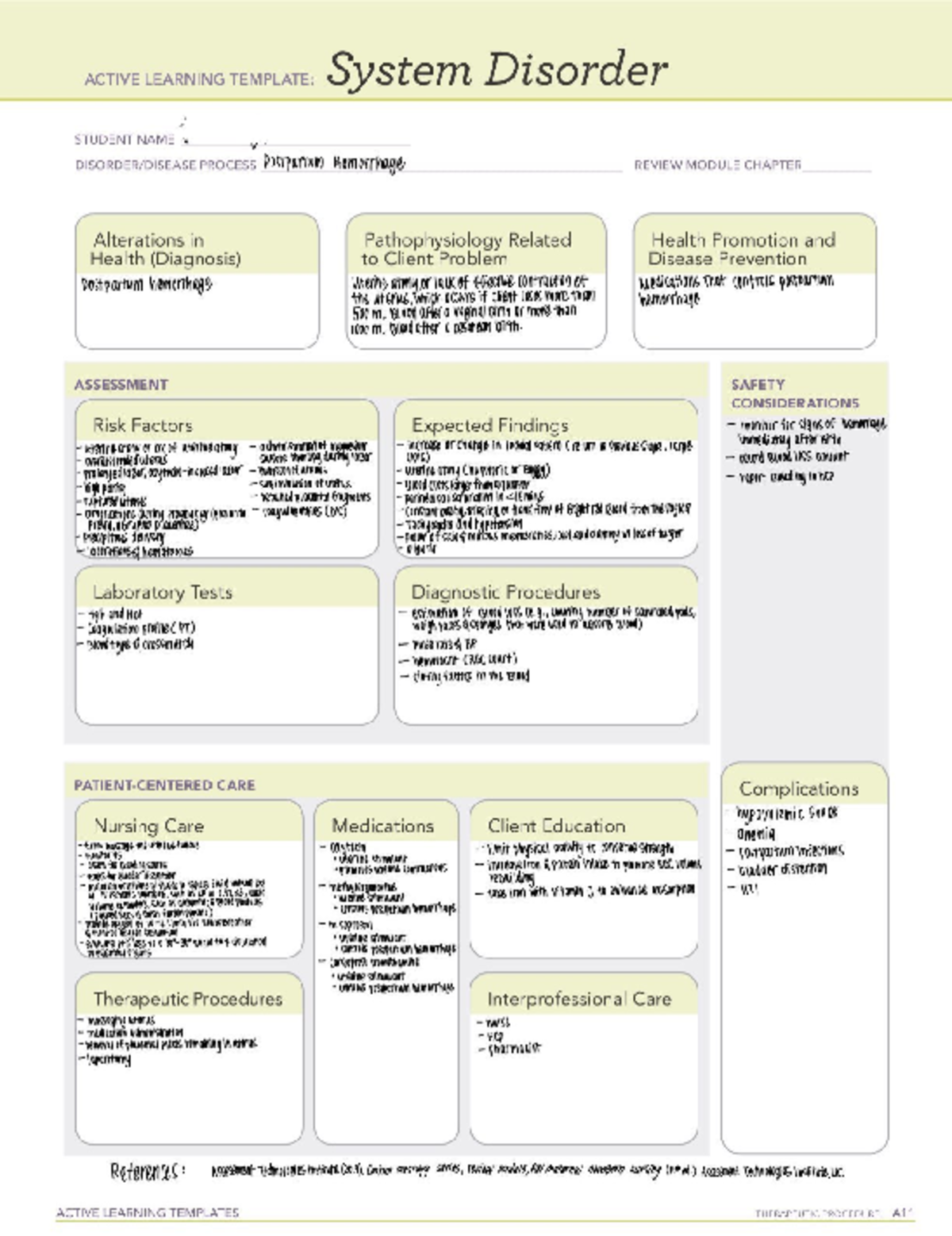 System Disorder ALT PP Hemorrhage - ACTIVE LEARNING TEMPLATE: System ...