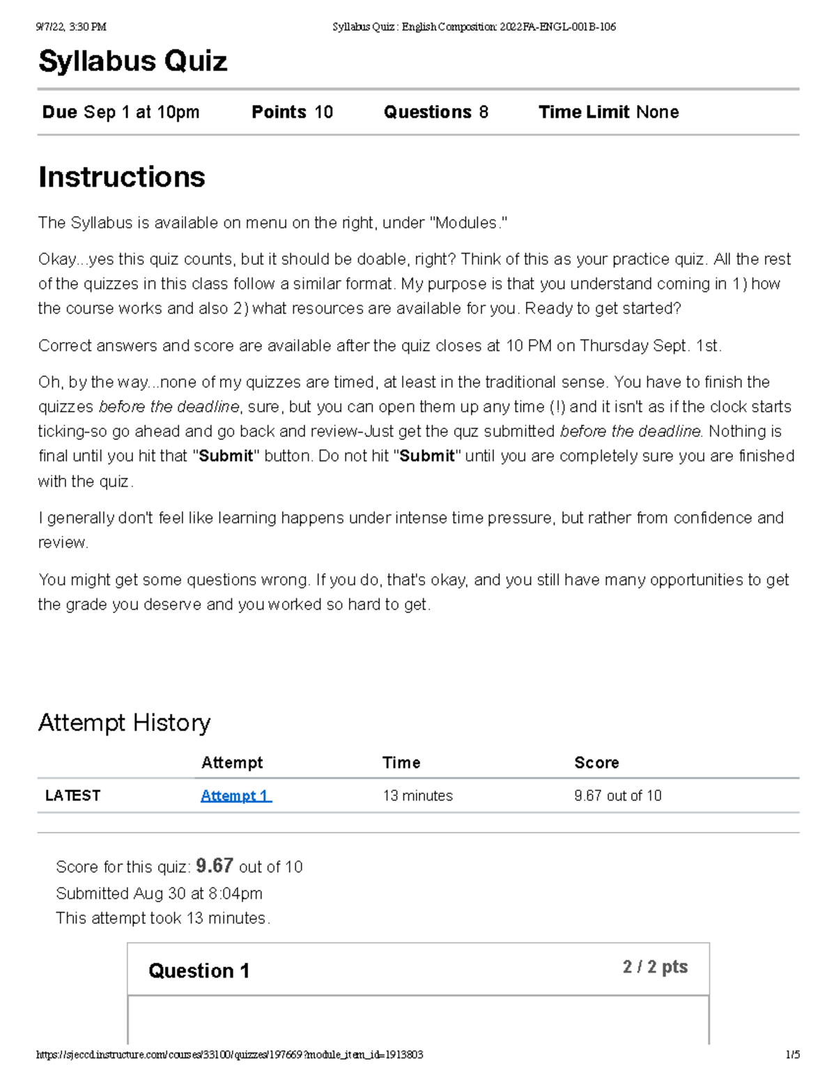 Syllabus Quiz English Composition 2022FA-ENGL-001B-106 - - Studocu