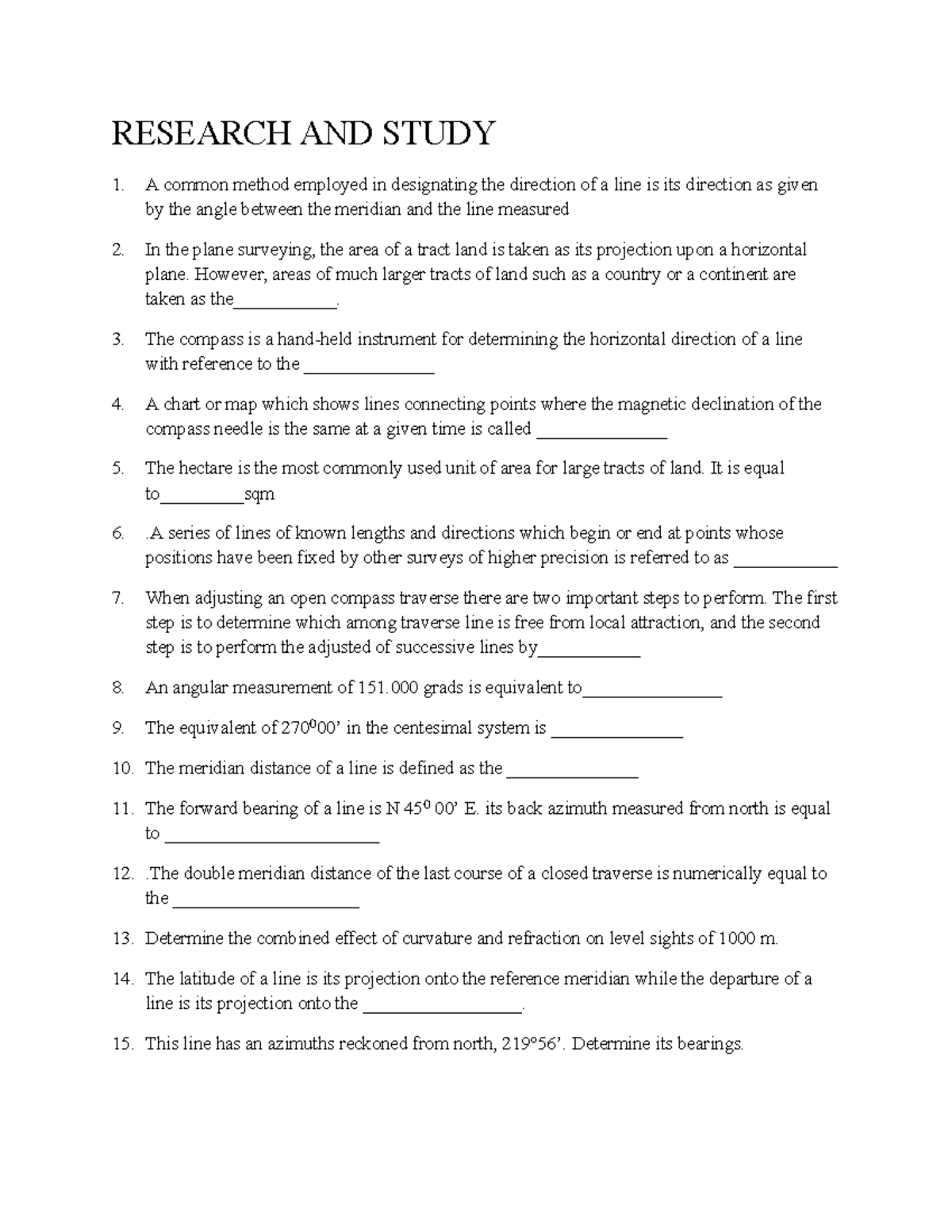 CE 421 Pointers TO Review - RESEARCH AND STUDY A common method employed ...