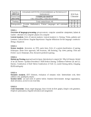 UNIT - 1 - compiler design - Studocu
