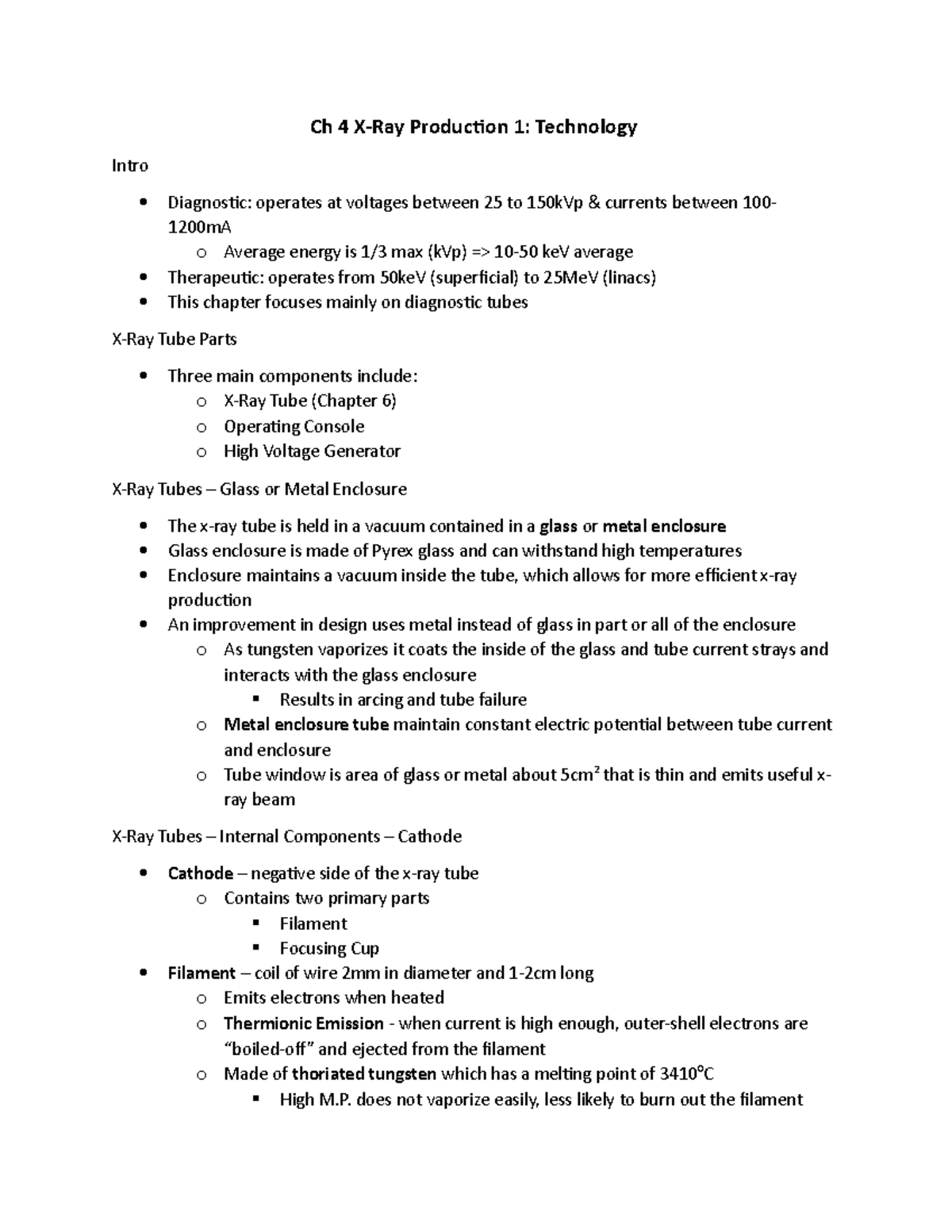 Rad 380 Test 4 Final Notes - Ch 4 X-Ray Production 1: Technology Intro ...
