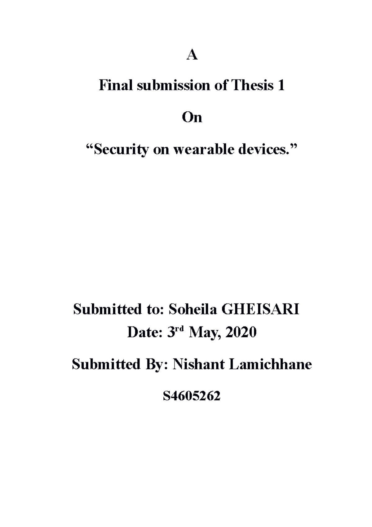 Final report - Grade: A - A Final submission of Thesis 1 On “Security ...