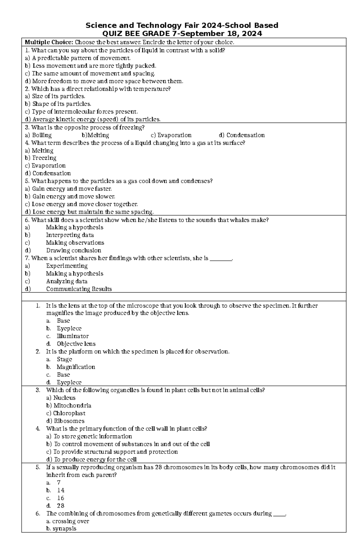 Quiz Bee- School based - quiz bee for science - Science and Technology ...