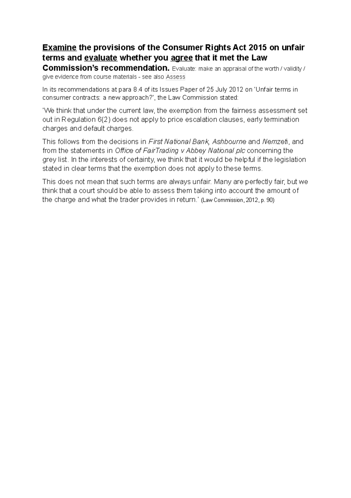 Provisions of Consumer Rights Act 2015 on Unfair Terms and Evaluation ...