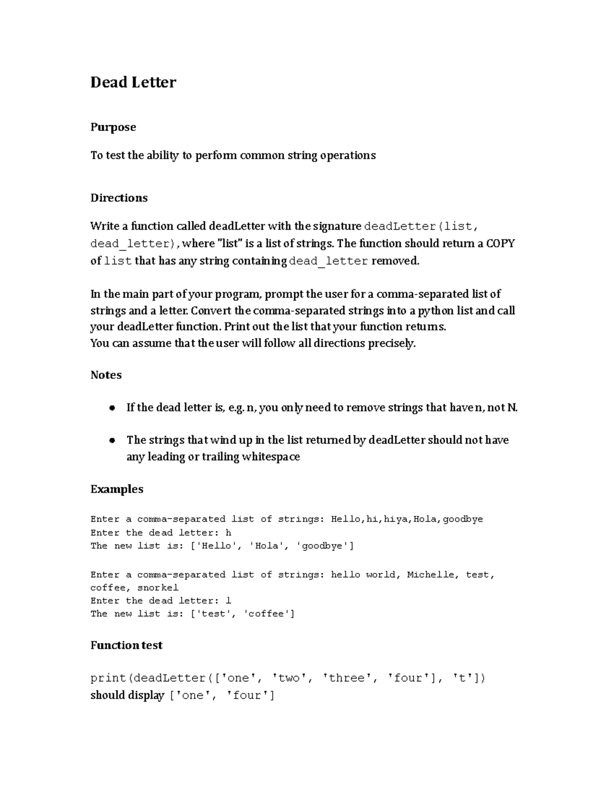 Dead Letter - Dead Letter Purpose To test the ability to perform common ...