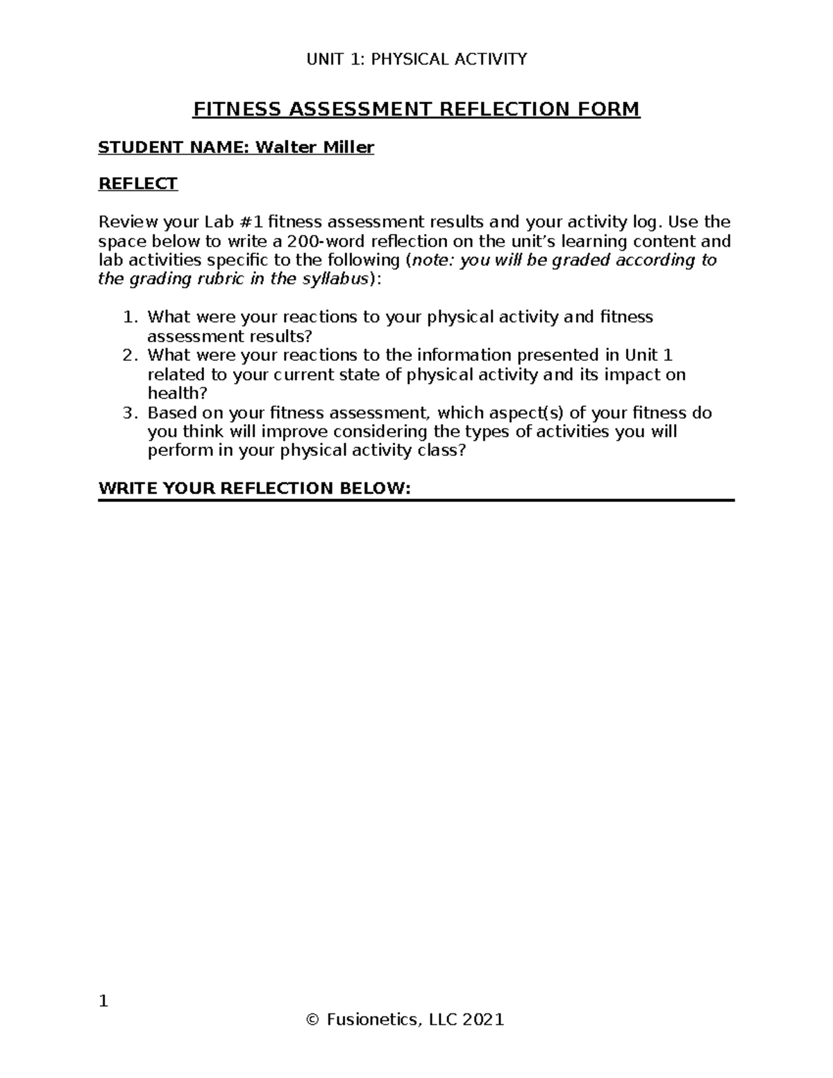 Unit1Fitness Assessment Reflection Form-220518-080952 - UNIT 1 ...