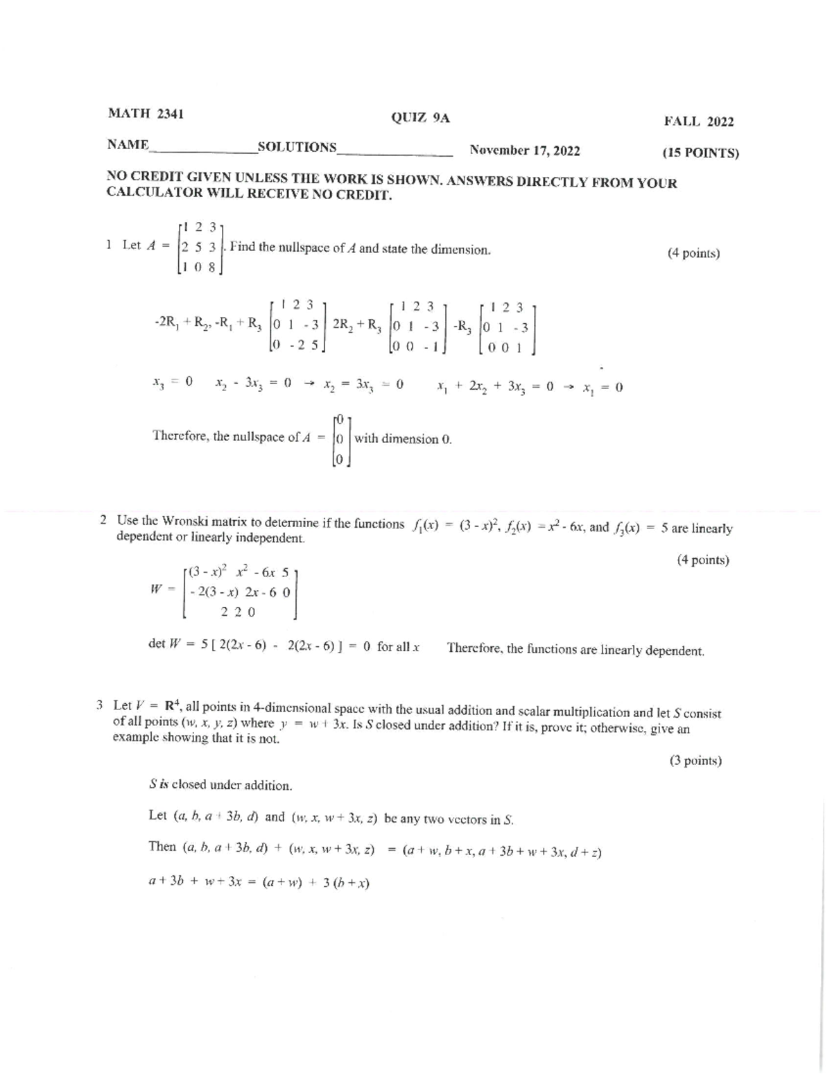 Quiz9Solutions FL 22 - Quiz solutions - MATH 2341 - Studocu
