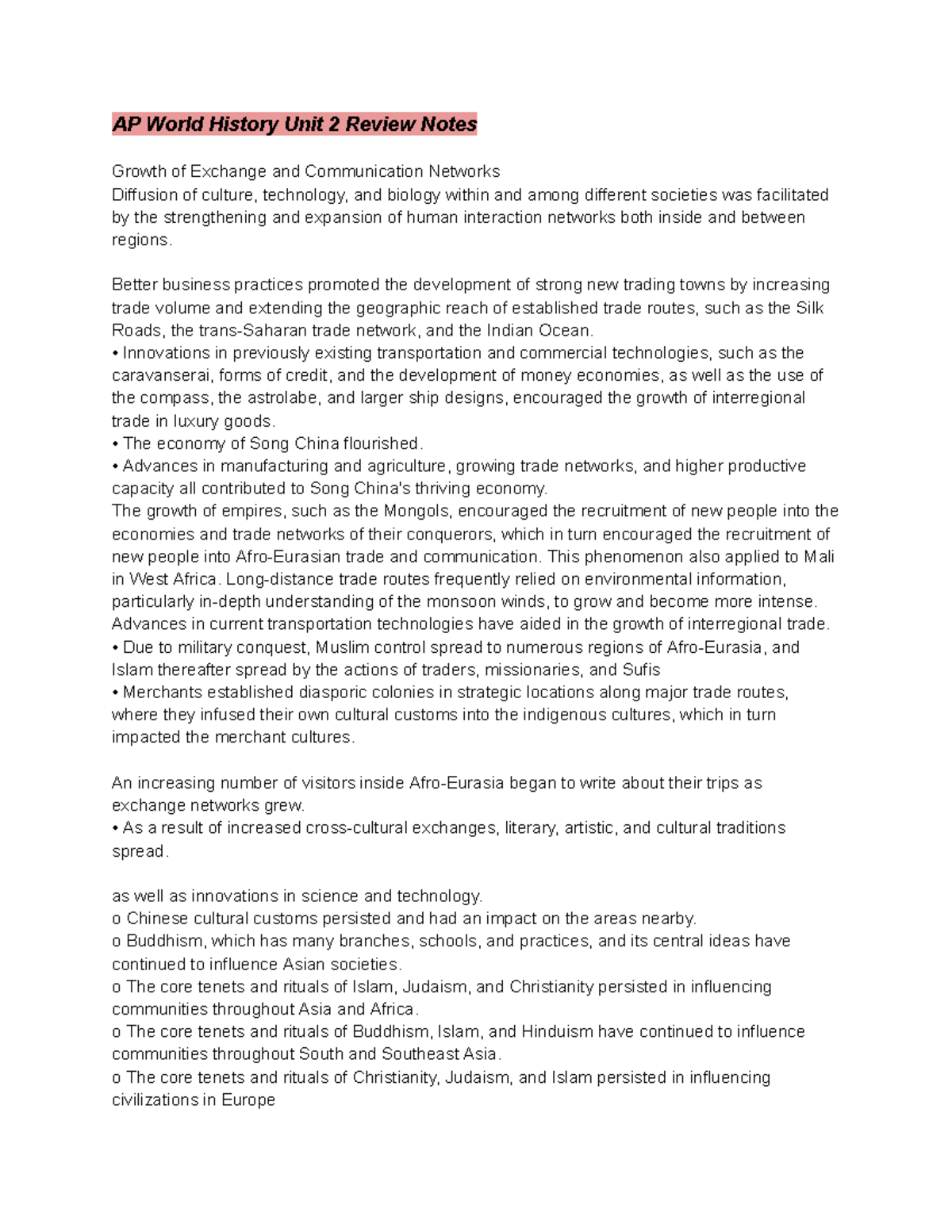 AP World History Unit 2 Review - Better business practices promoted the ...