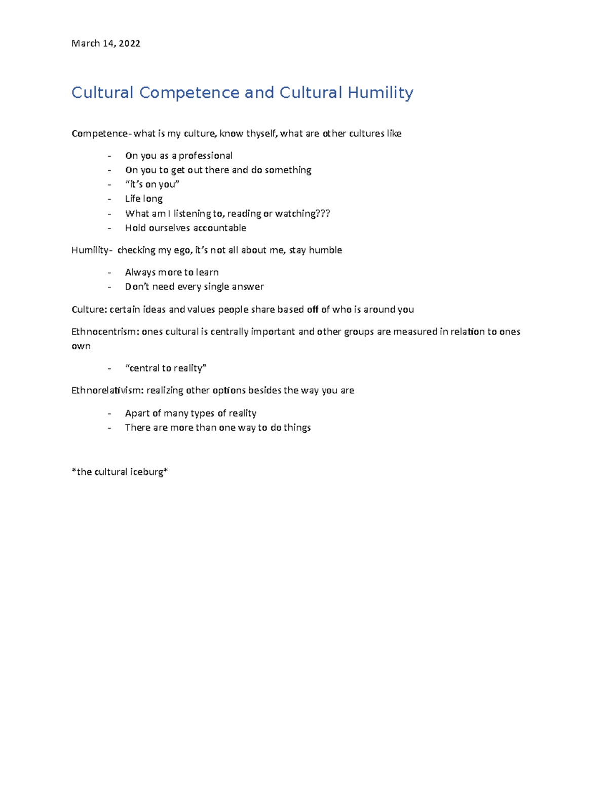 Multicultural Competence - March 14, 2022 Cultural Competence and ...