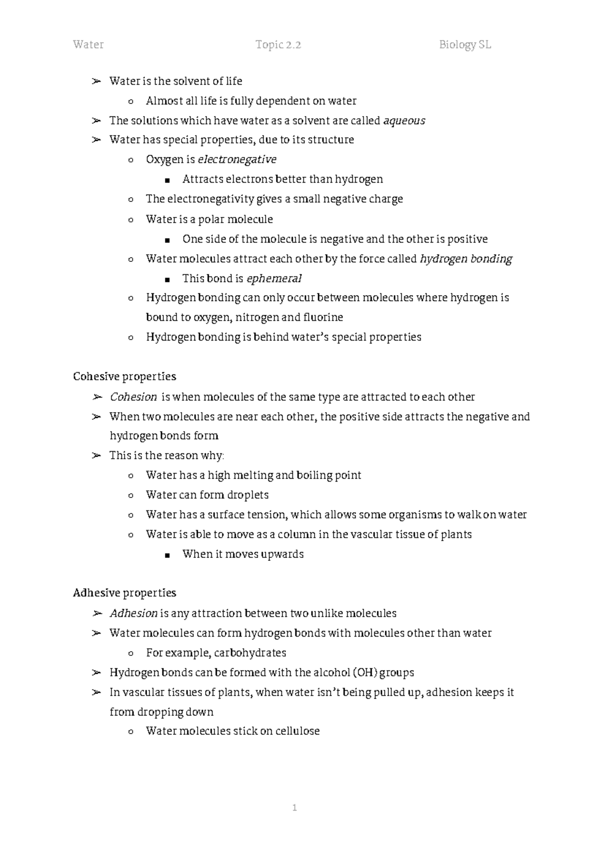Properties of water - Water Topic 2 Biology SL Water is the solvent of ...