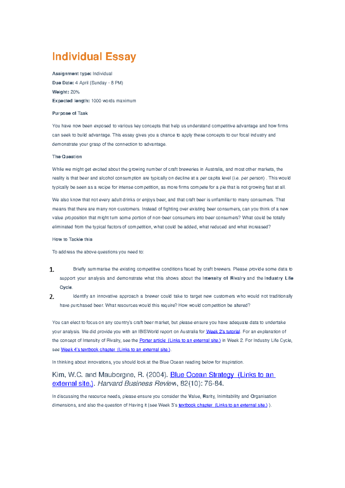 Individual Essay - Assignment requirement and instruction. - Individual ...