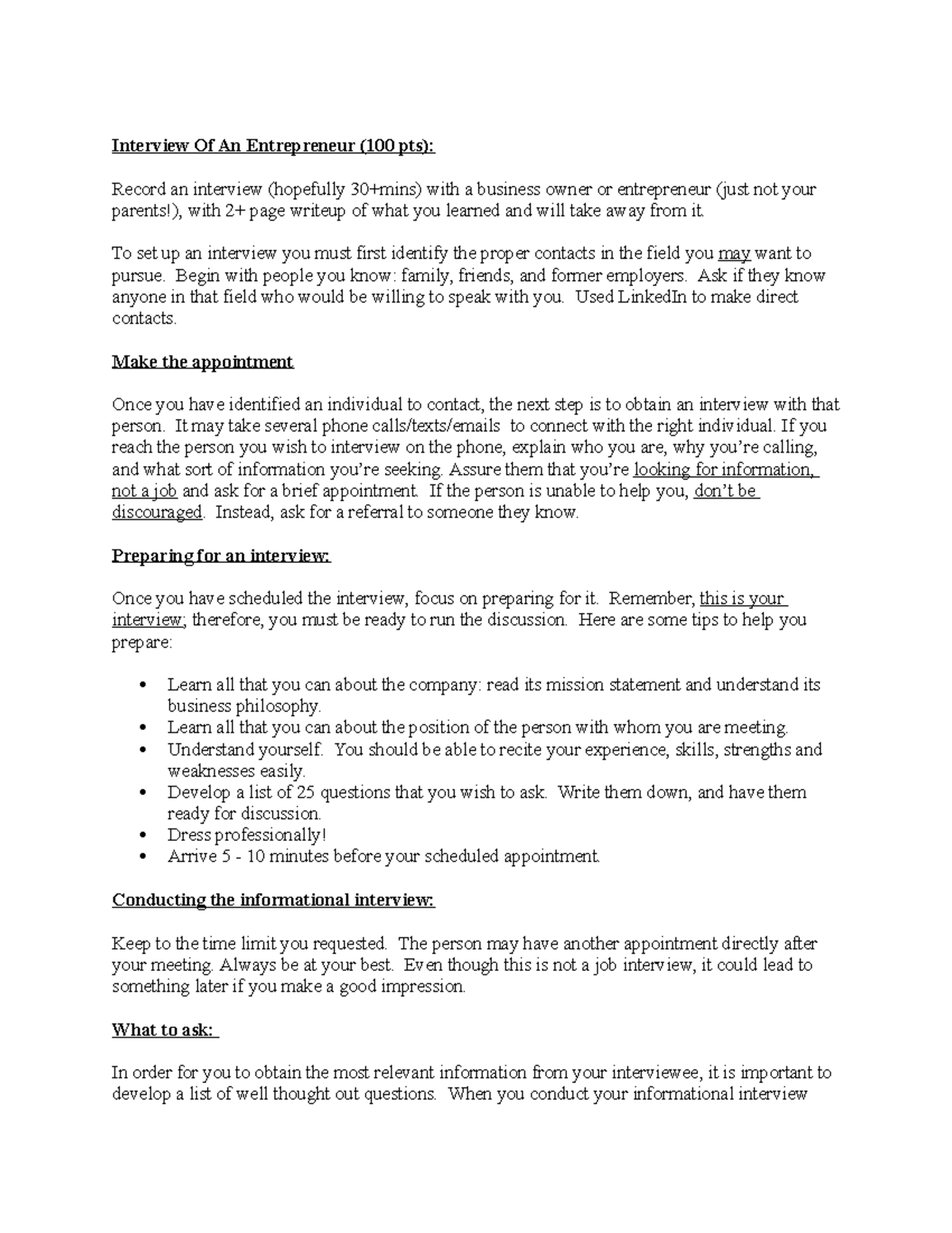 Interview Of An Entrepreneur - To set up an interview you must first ...