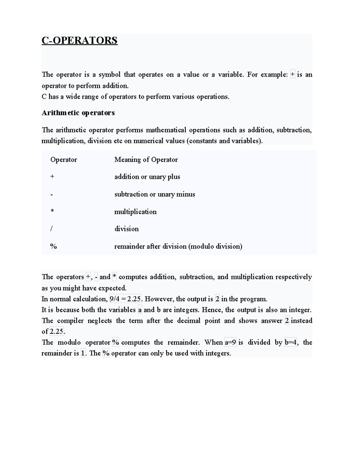 C Operators And Expressions C Operators The Operator Is A Symbol That Operates On A Value Or A