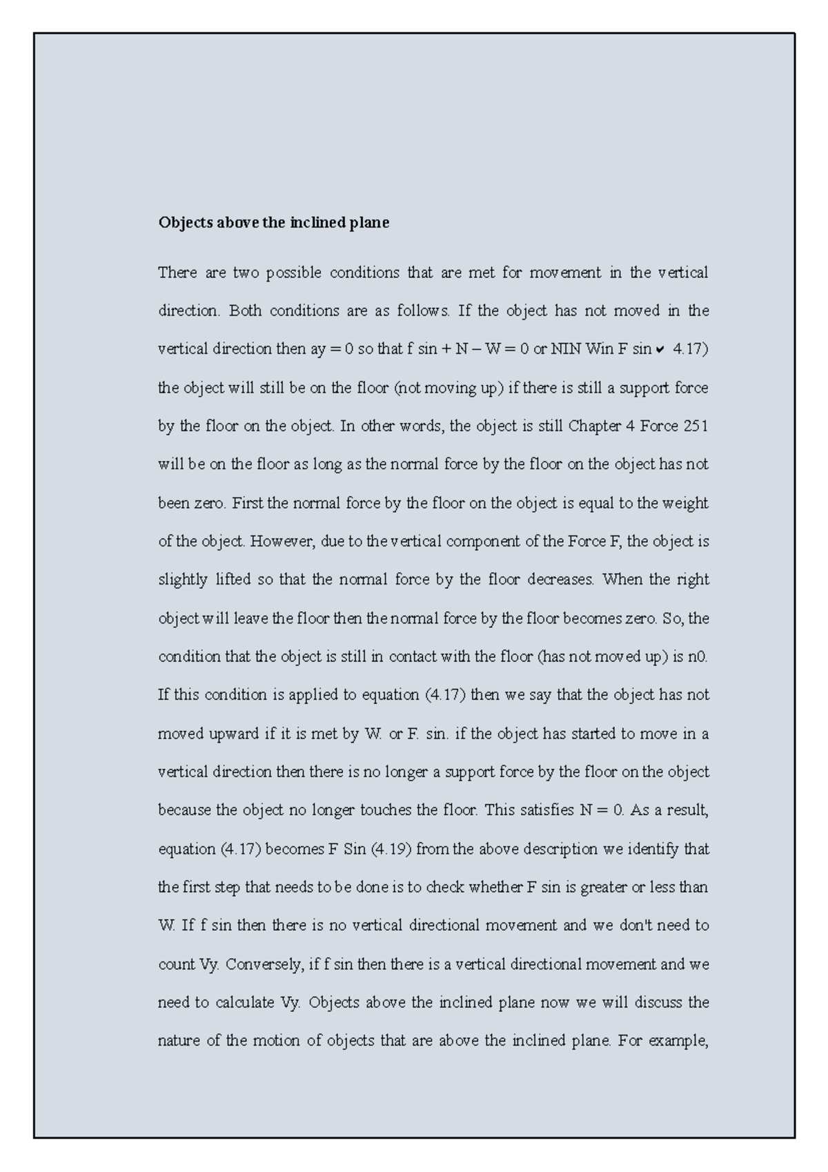 Materials Notes - Objects above the inclined plane - Objects above the ...