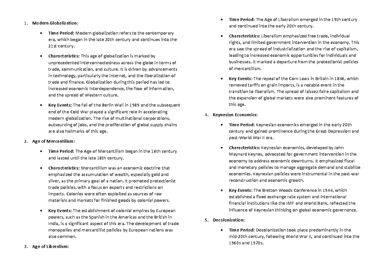 Module 1 - History of Globalization - Modern Globalization: Time Period ...