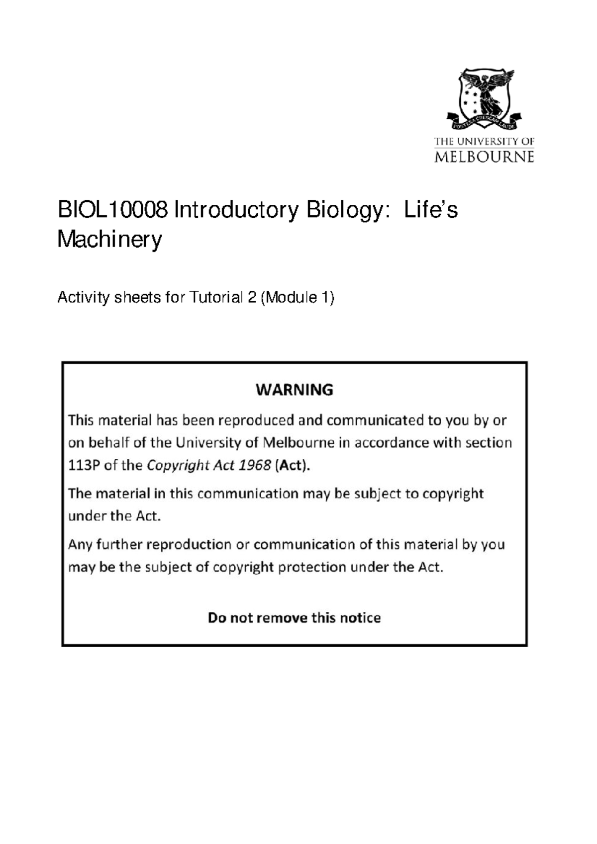 2021 BIOL10008 Tutorial 2 worksheets - BIOL10008 Introductory Biology ...