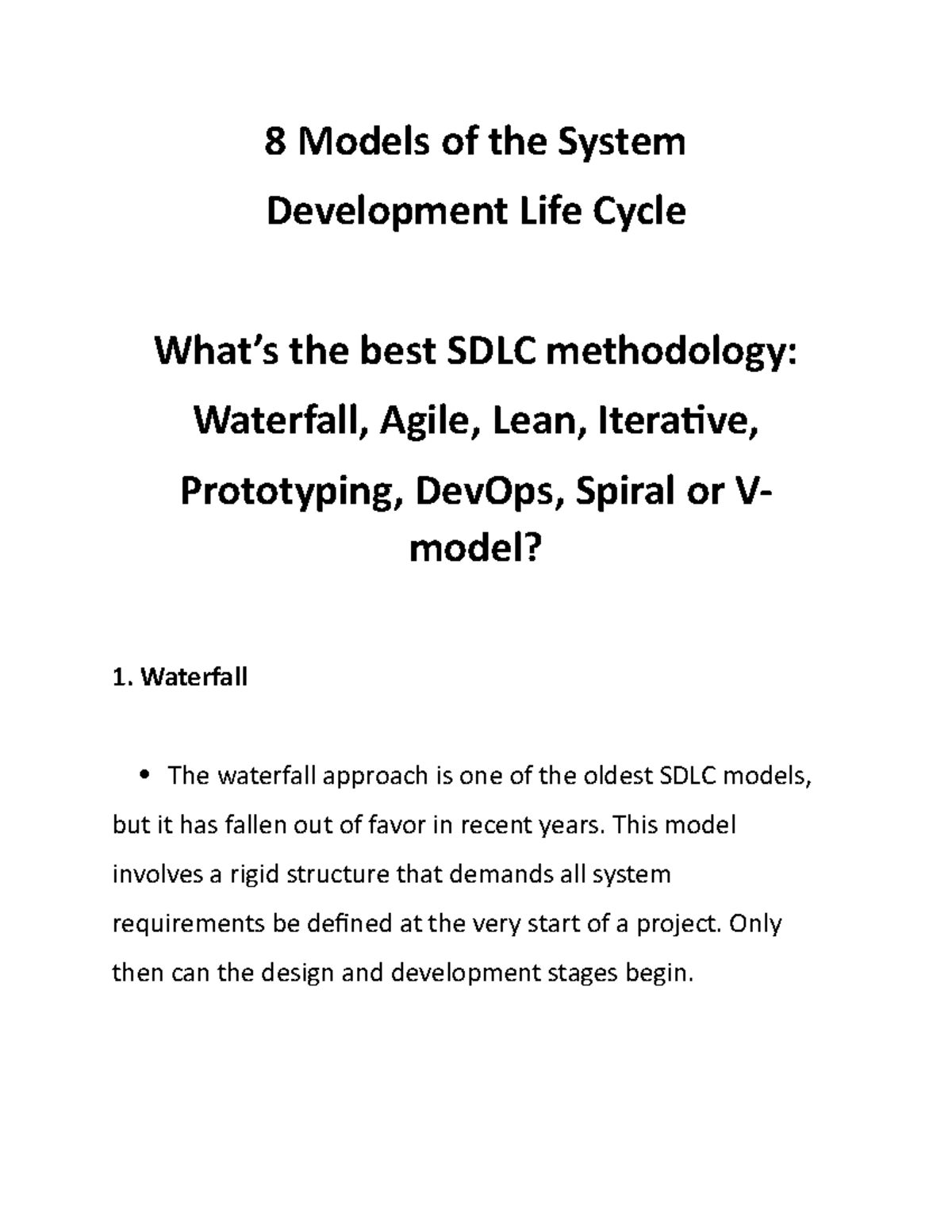 8 Models of the System - What’s the best SDLC methodology: Waterfall ...