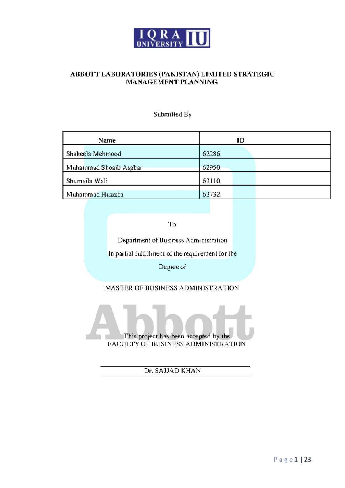 Abbott Pakista PVT LTD Group 14 - ABBOTT LABORATORIES (PAKISTAN ...