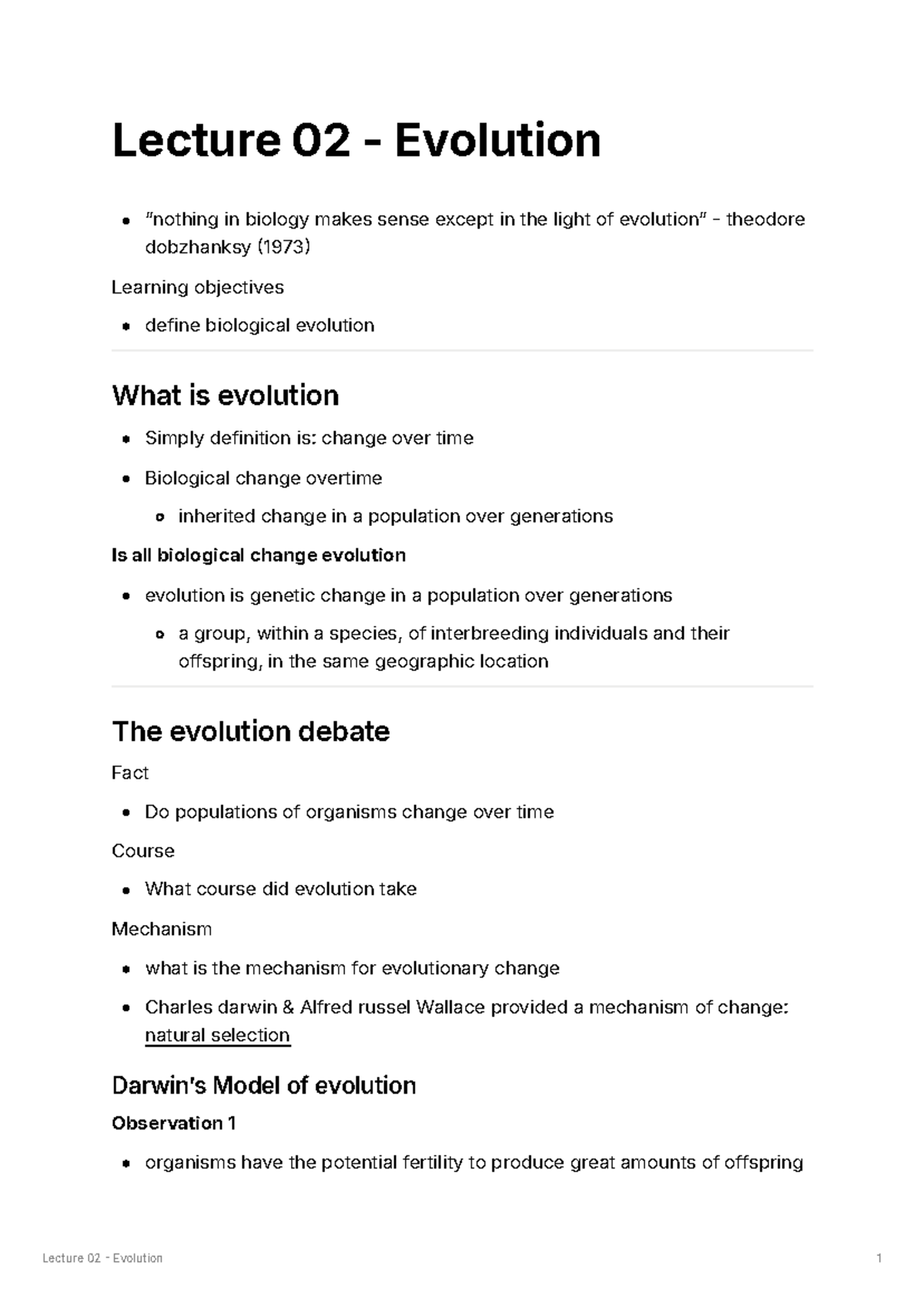 ANHB1101 Evolution Lecture 1 - Lecture 02 - Evolution “nothing in ...