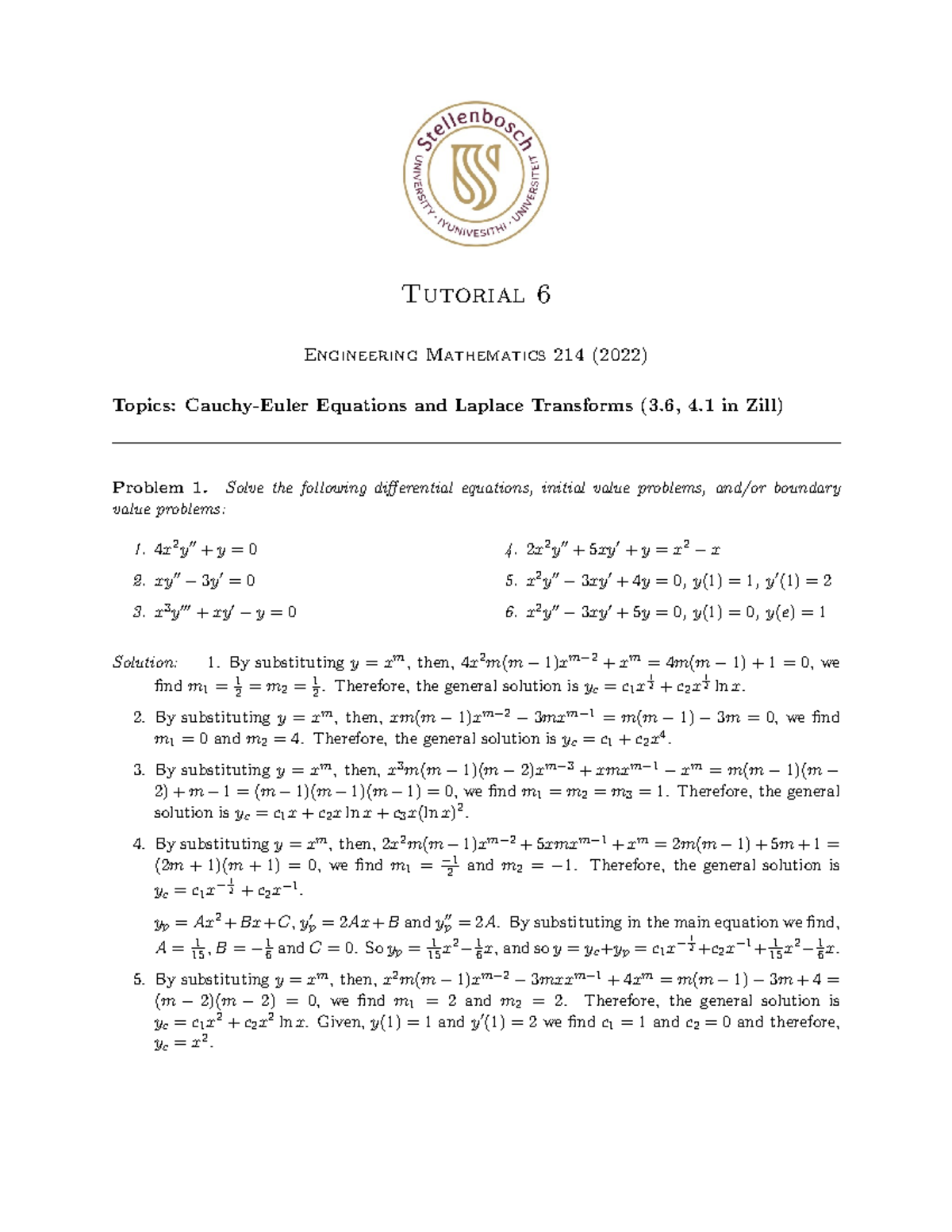Memo 6 - Tutorial Memo for Engineering Maths 214 ( Differential ...