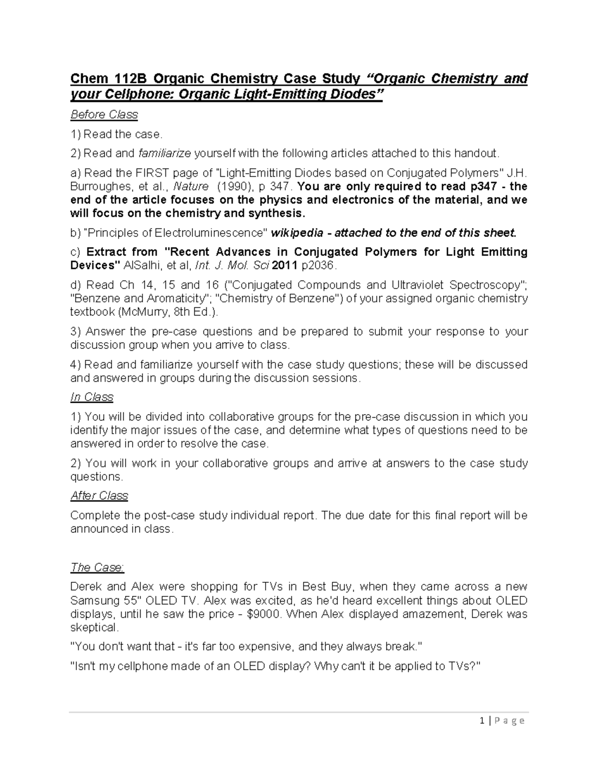 Case study 2 - Organic LED - Chem 112 B Organic Chemistry Case Study ...