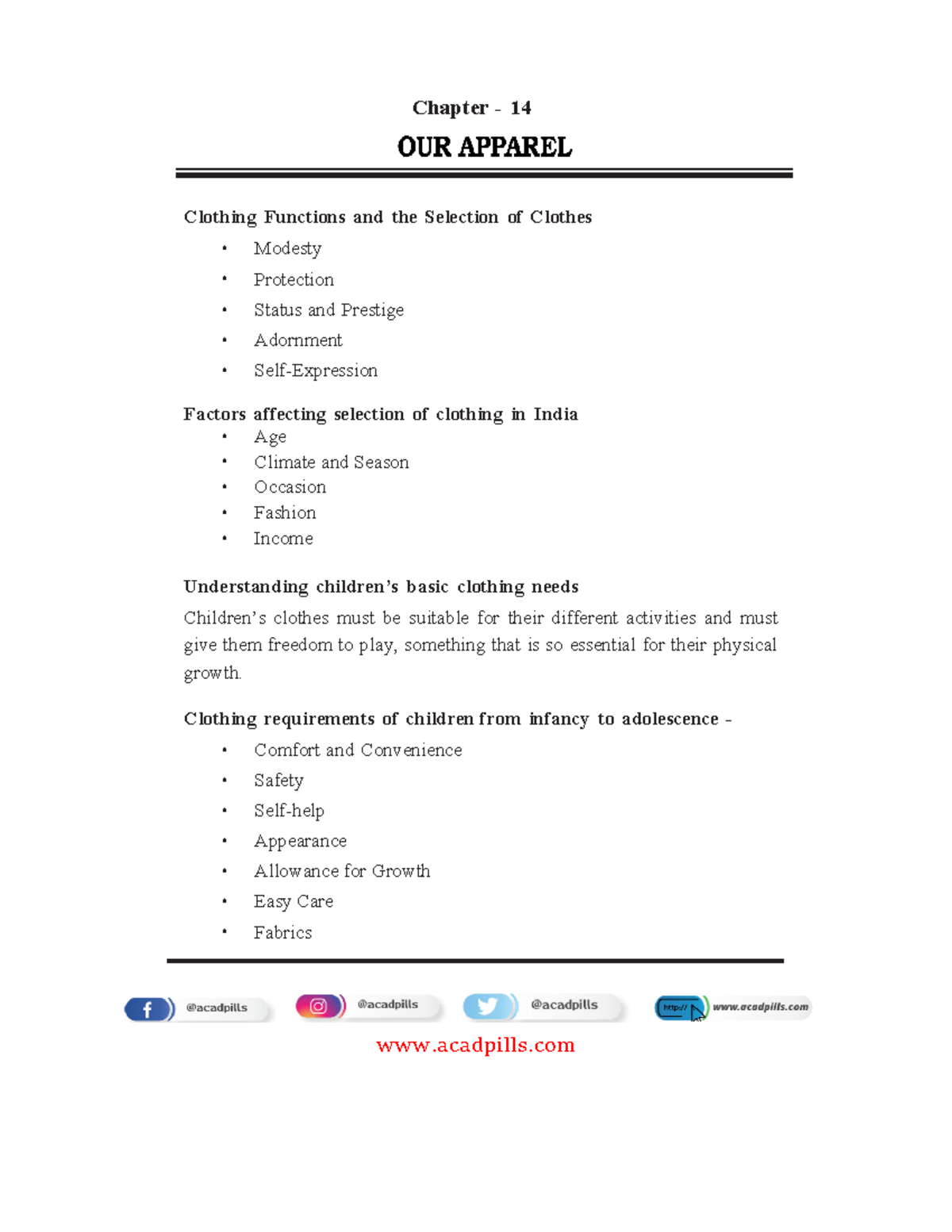 11.Our Apparel - 198 XI – Home Science Chapter - 14 Clothing Functions ...