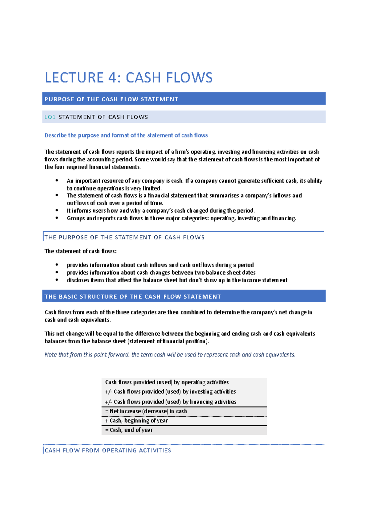 Lecture 4 - Notes from Slides - Summarised - LECTURE 4: CASH FLOWS ...