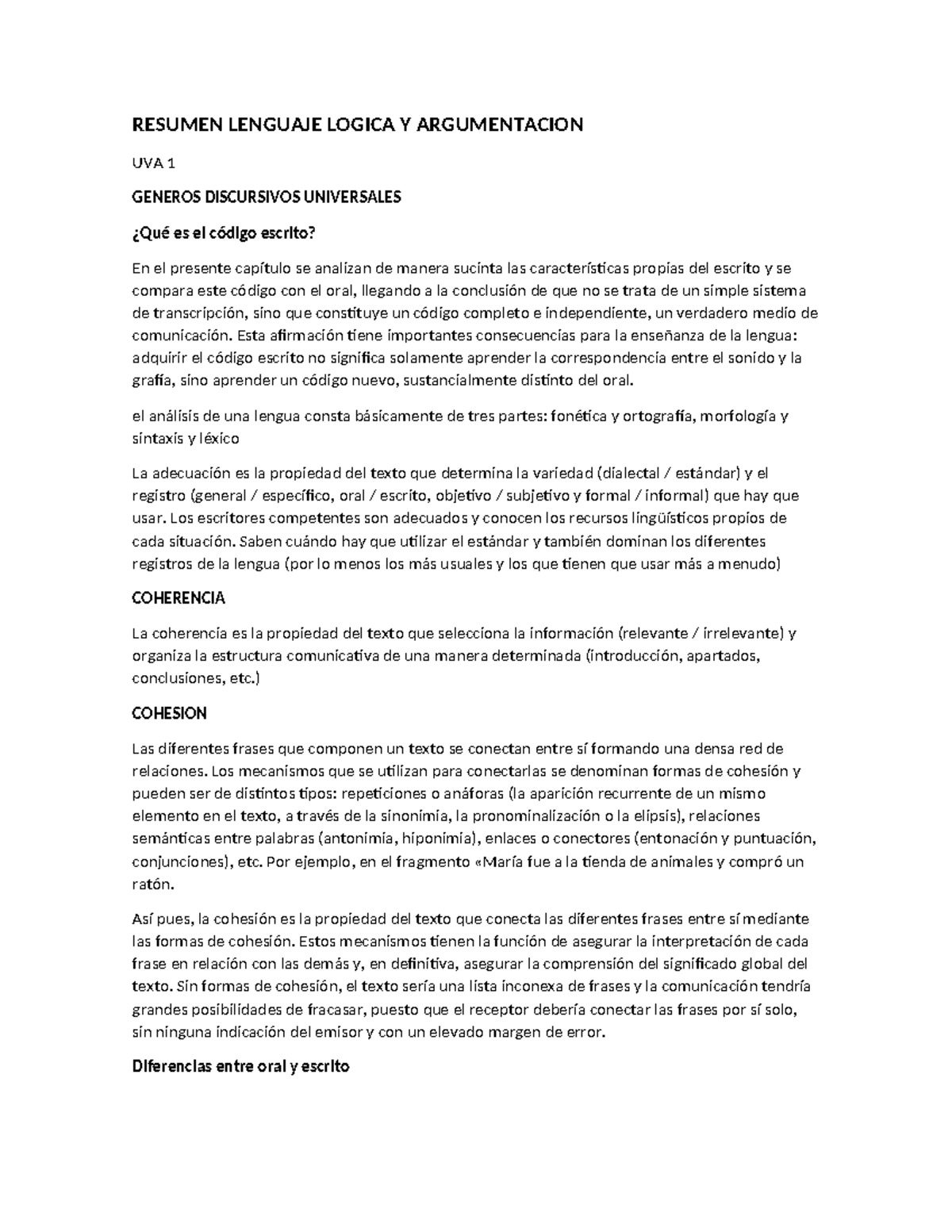 Resumen Lenguaje Logica Y Argumentacion - RESUMEN LENGUAJE LOGICA Y ARGUMENTACION UVA 1 GENEROS ...