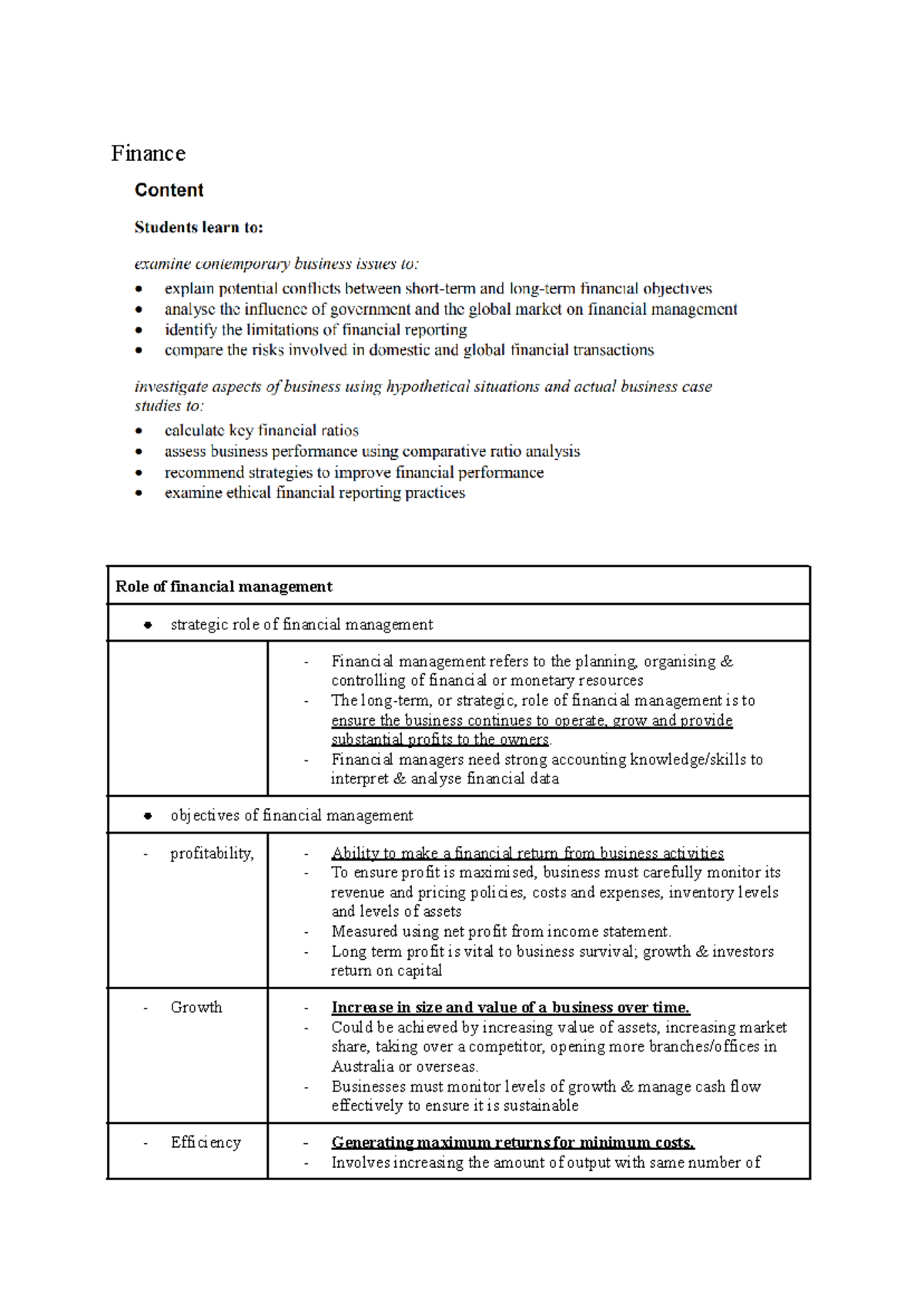 Simplified finance business yr 12 syllabus notes - Finance Role of ...
