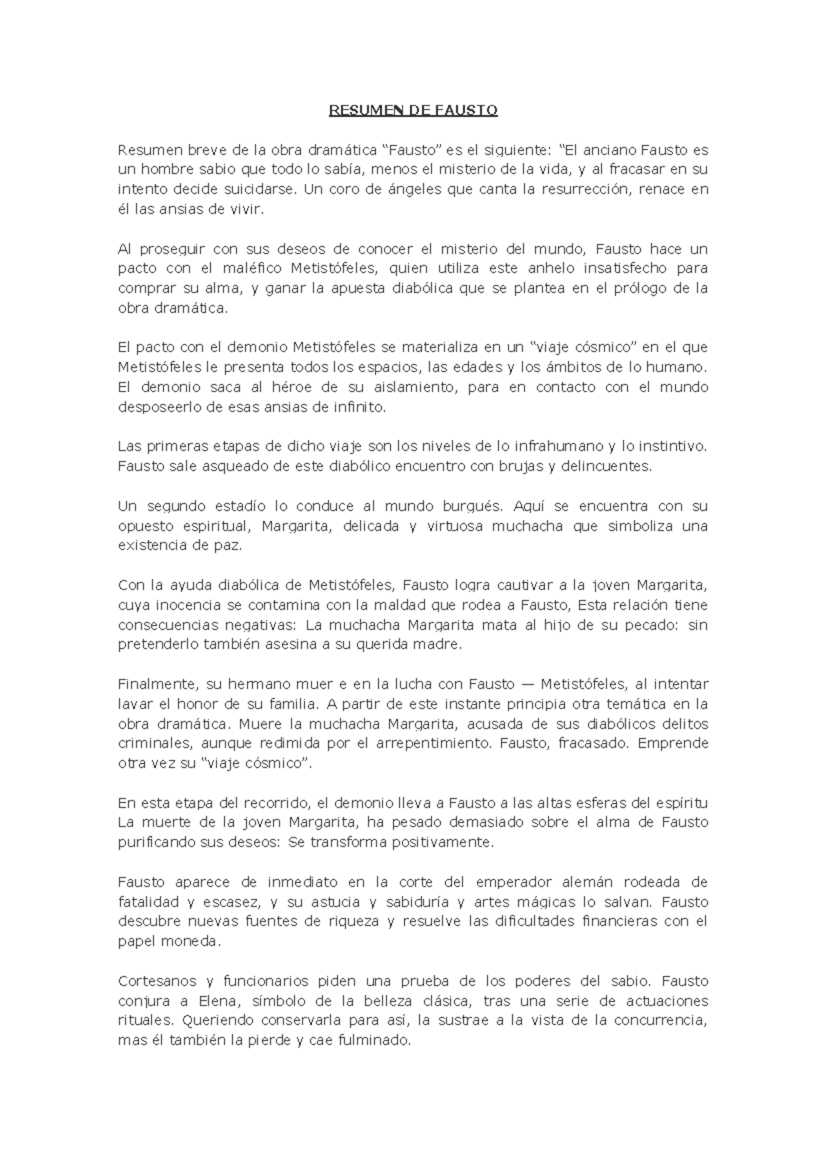 194278833 Resumen de Fausto - RESUMEN DE FAUSTO Resumen breve de la obra dramática “Fausto” es ...