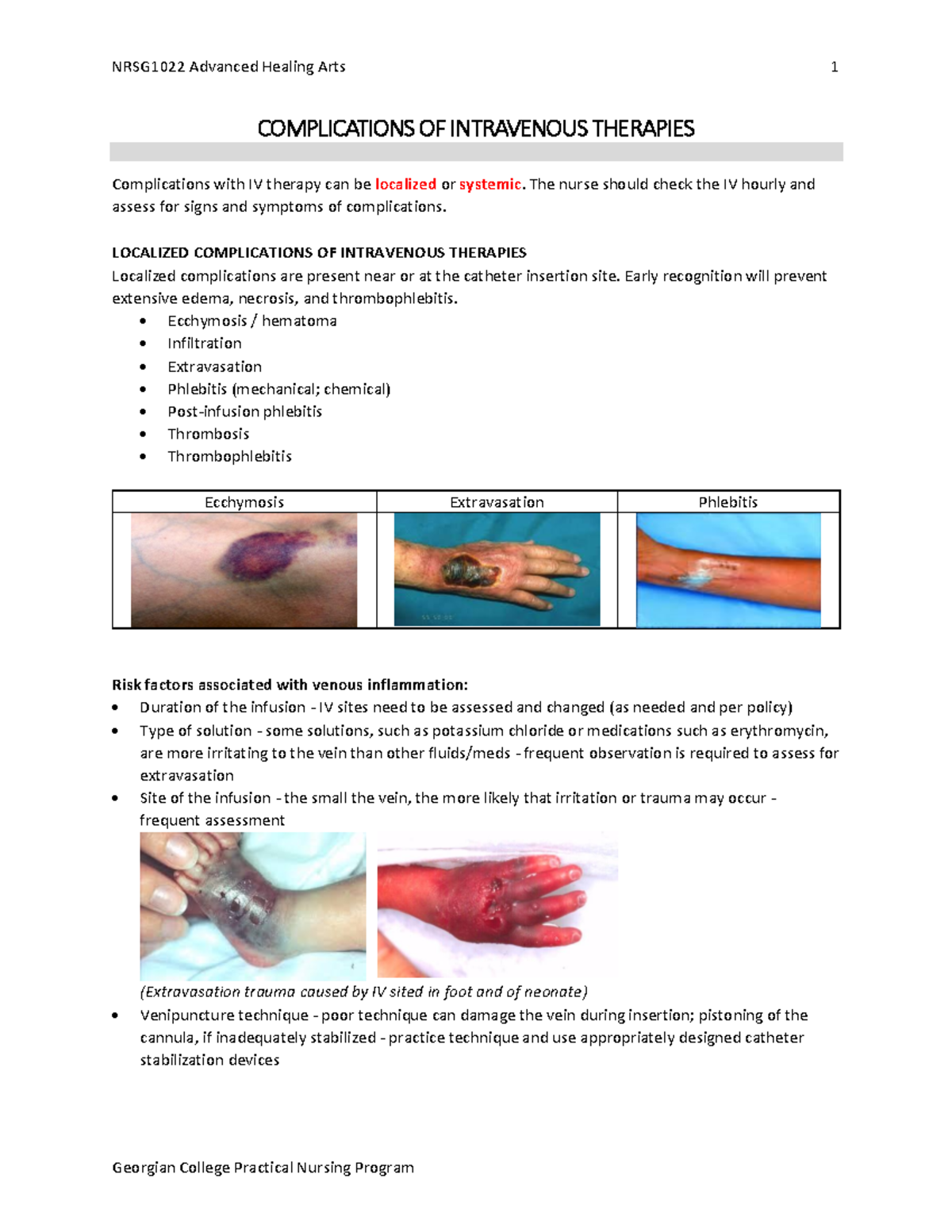Complications OF Intravenous Therapies - NRSG1022 Advanced Healing Arts ...