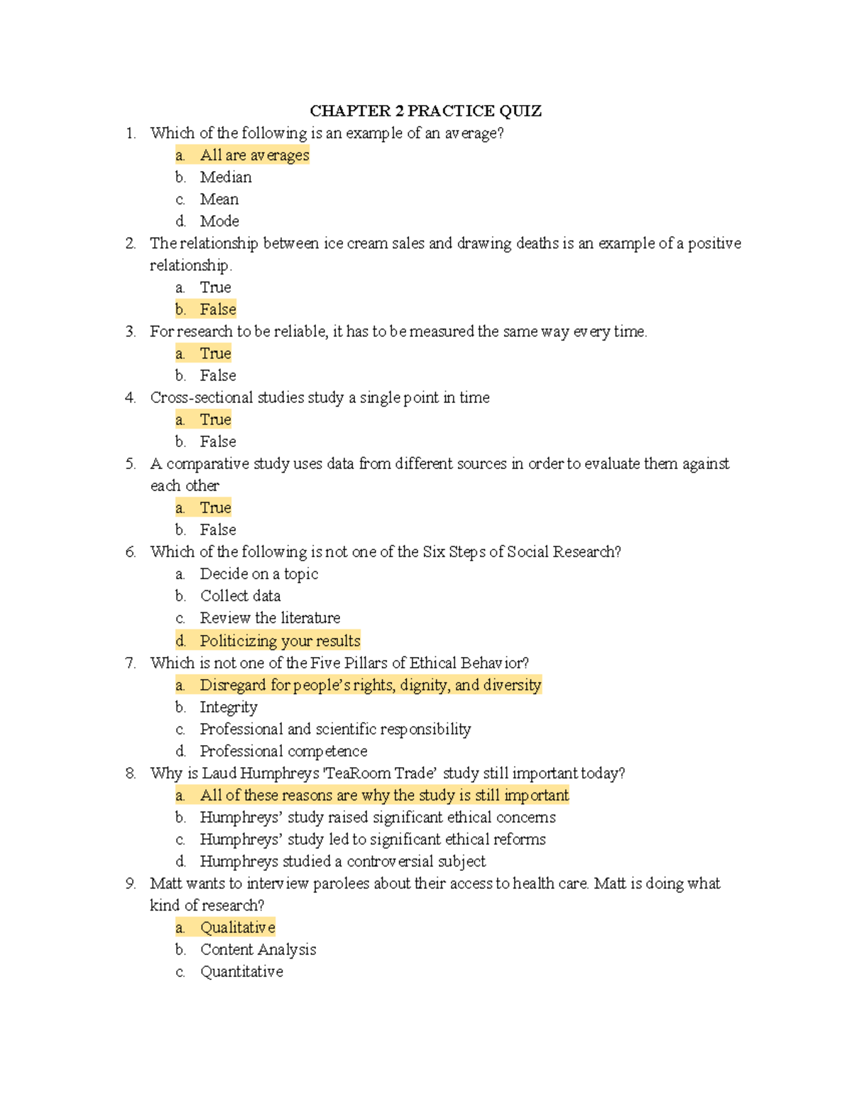 Chapter 2 Practice QUIZ - CHAPTER 2 PRACTICE QUIZ Which of the ...